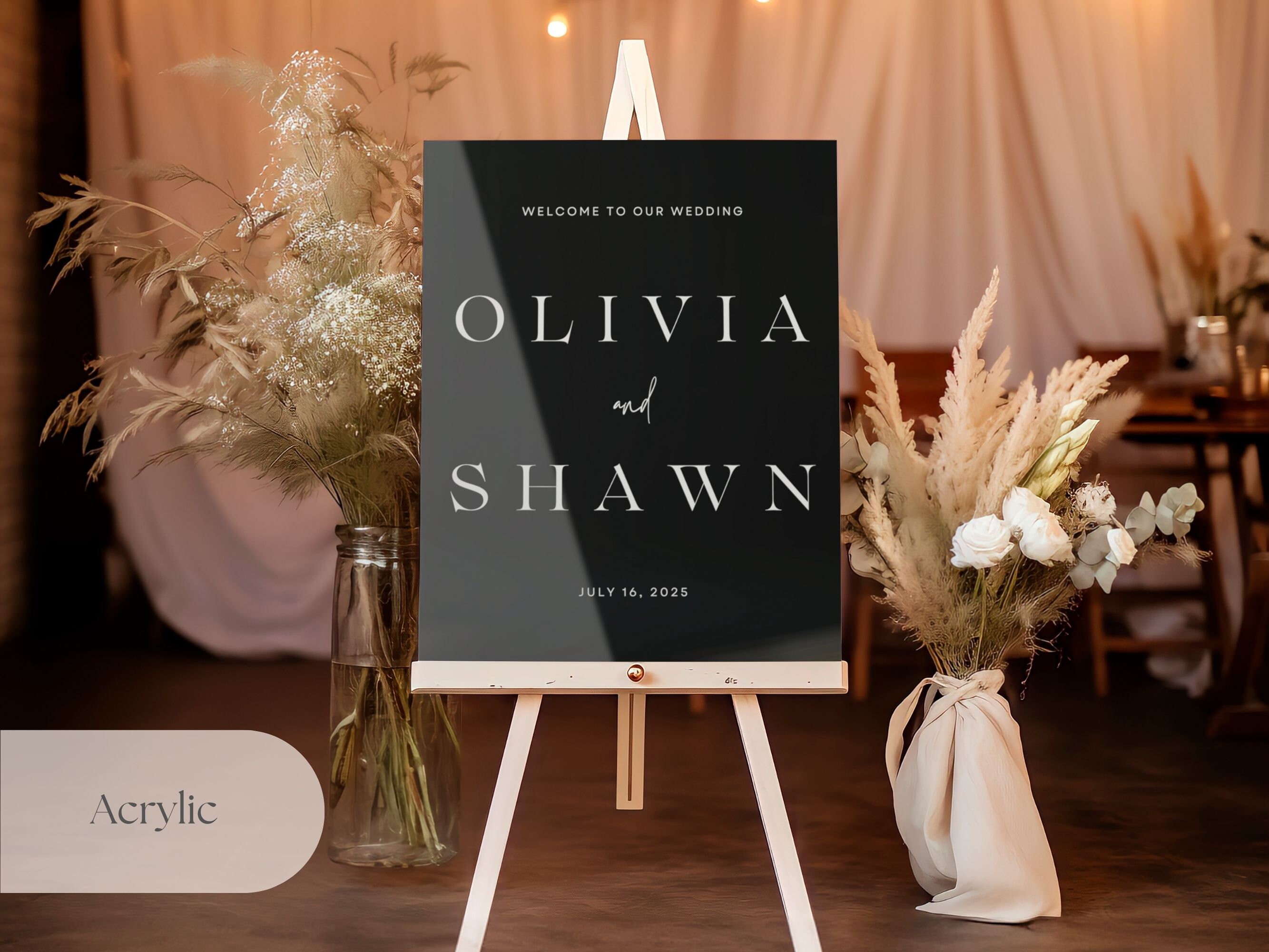 Black Acrylic Wedding Sign, Personalized Wedding Entrance Sign, Modern ...