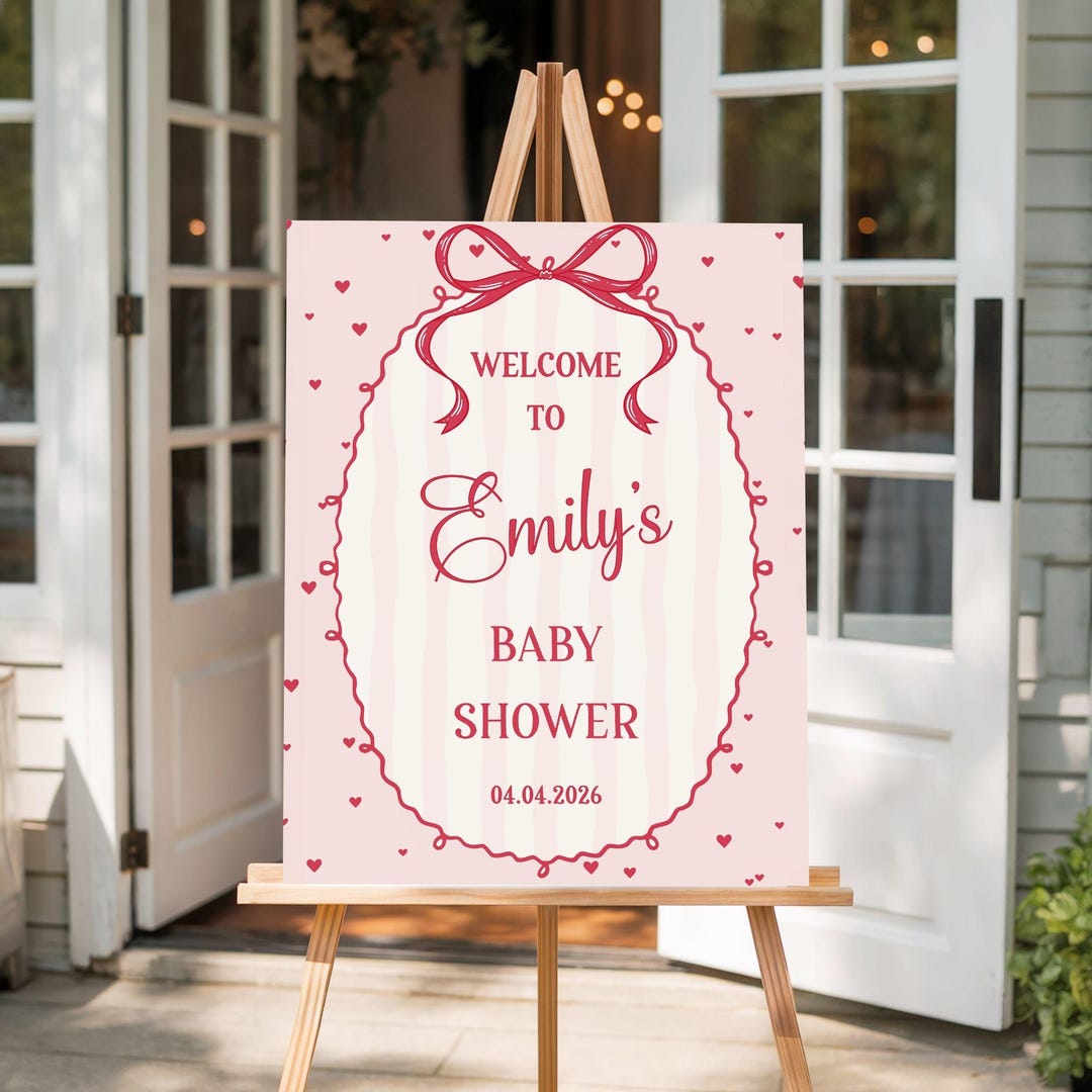 Baby Shower Welcome Sign for Girl, Red Bow Welcome Sign, Custom Foam ...