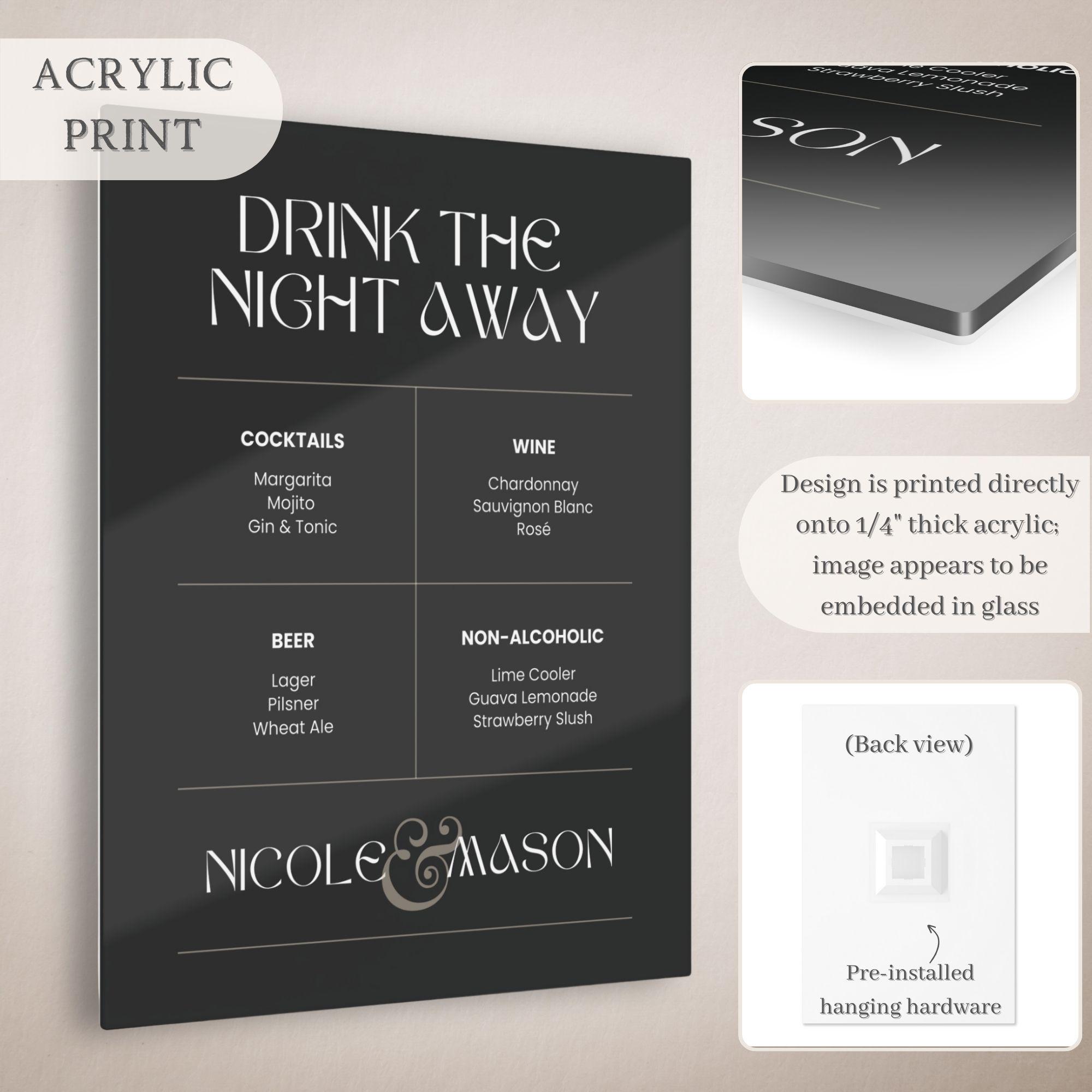 Custom Signature Drink Sign, Black Acrylic Bar Sign for Wedding ...