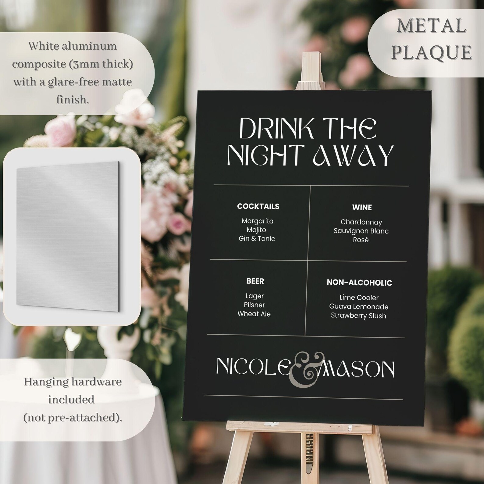 Custom Signature Drink Sign, Black Acrylic Bar Sign for Wedding ...