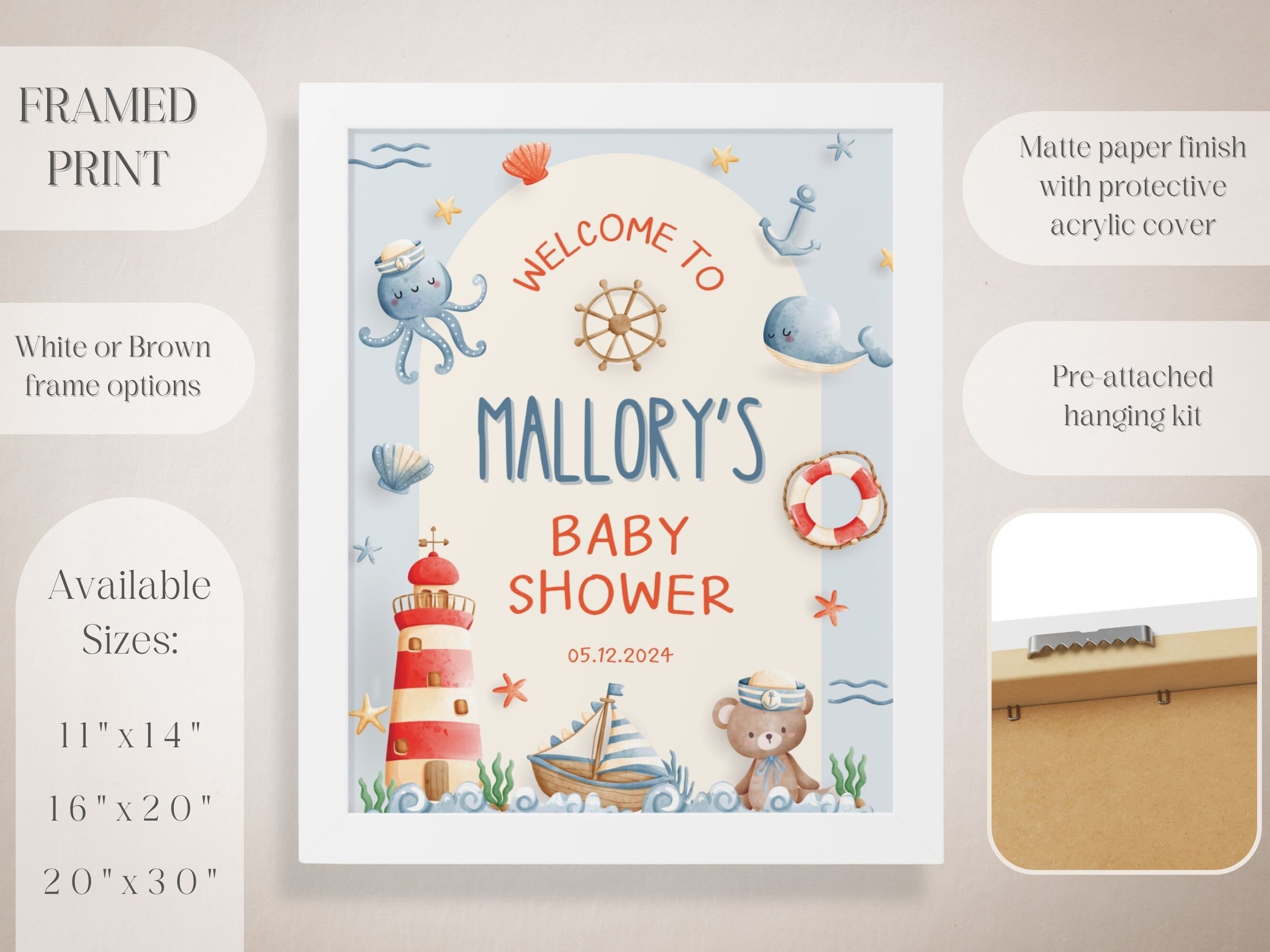 Nautical Acrylic Baby Shower Sign, Custom Foam Board Baby Shower ...