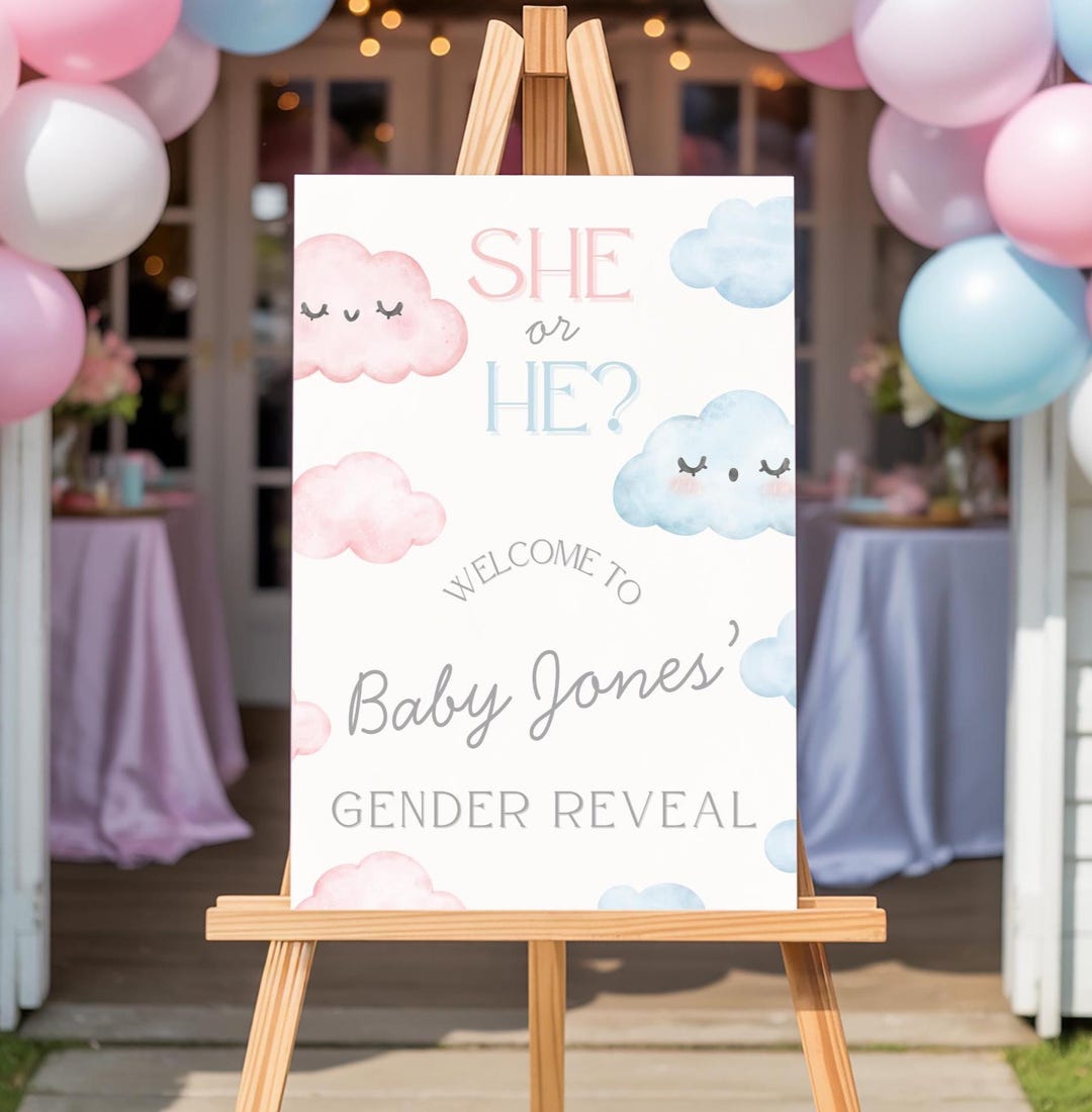 Gender Reveal Welcome Sign, Personalized He or She Party Entrance Decor ...