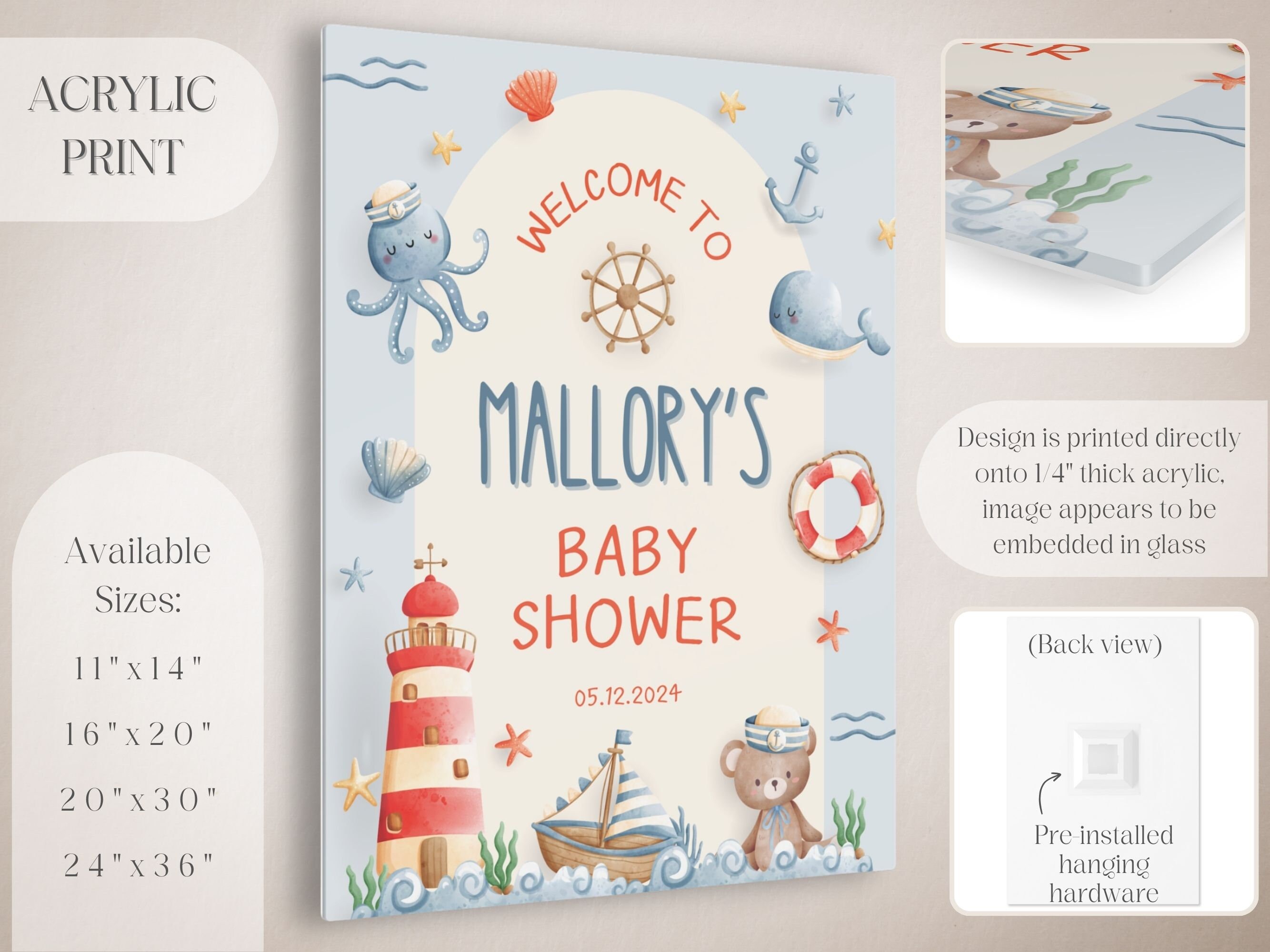 Nautical Acrylic Baby Shower Sign, Custom Foam Board Baby Shower ...