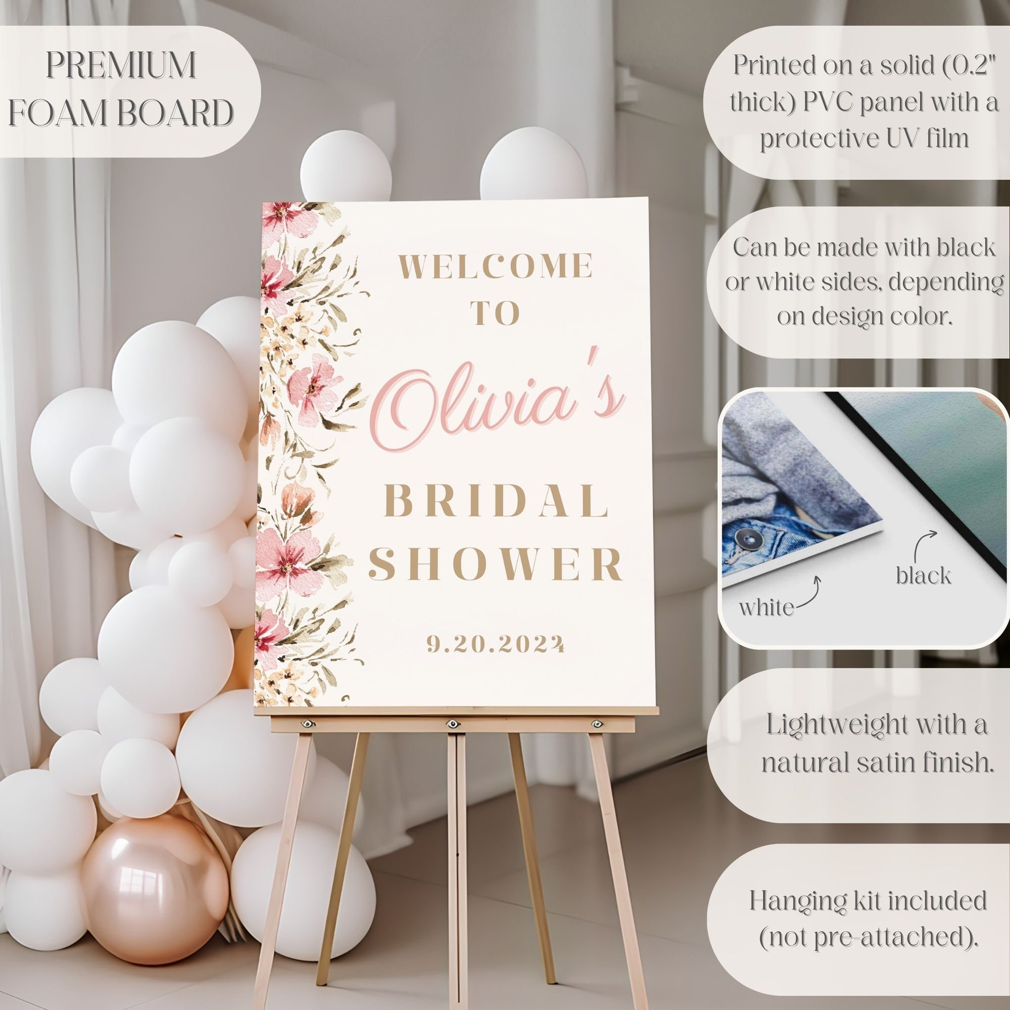 Bridal Shower Acrylic Welcome Sign, Wedding Shower Sign, Boho Floral ...