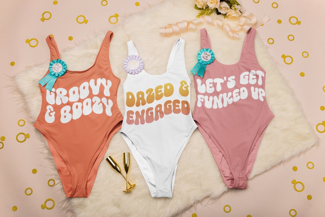 70's Matching Bachelorette Party Swimsuit, Retro Bachelorette Pool ...