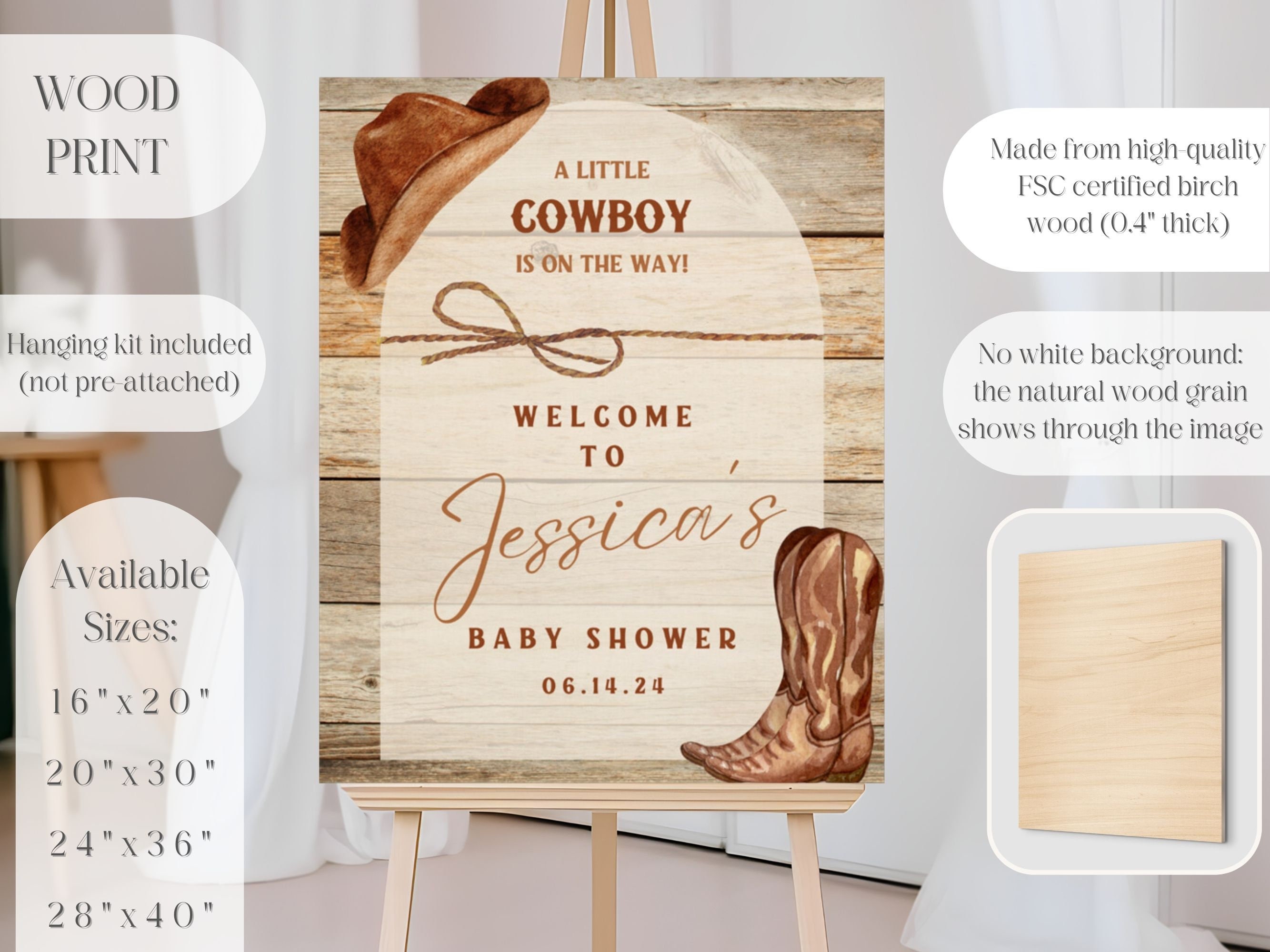 Cowboy Acrylic Baby Shower Sign, Custom Foam Board Baby Shower Welcome ...