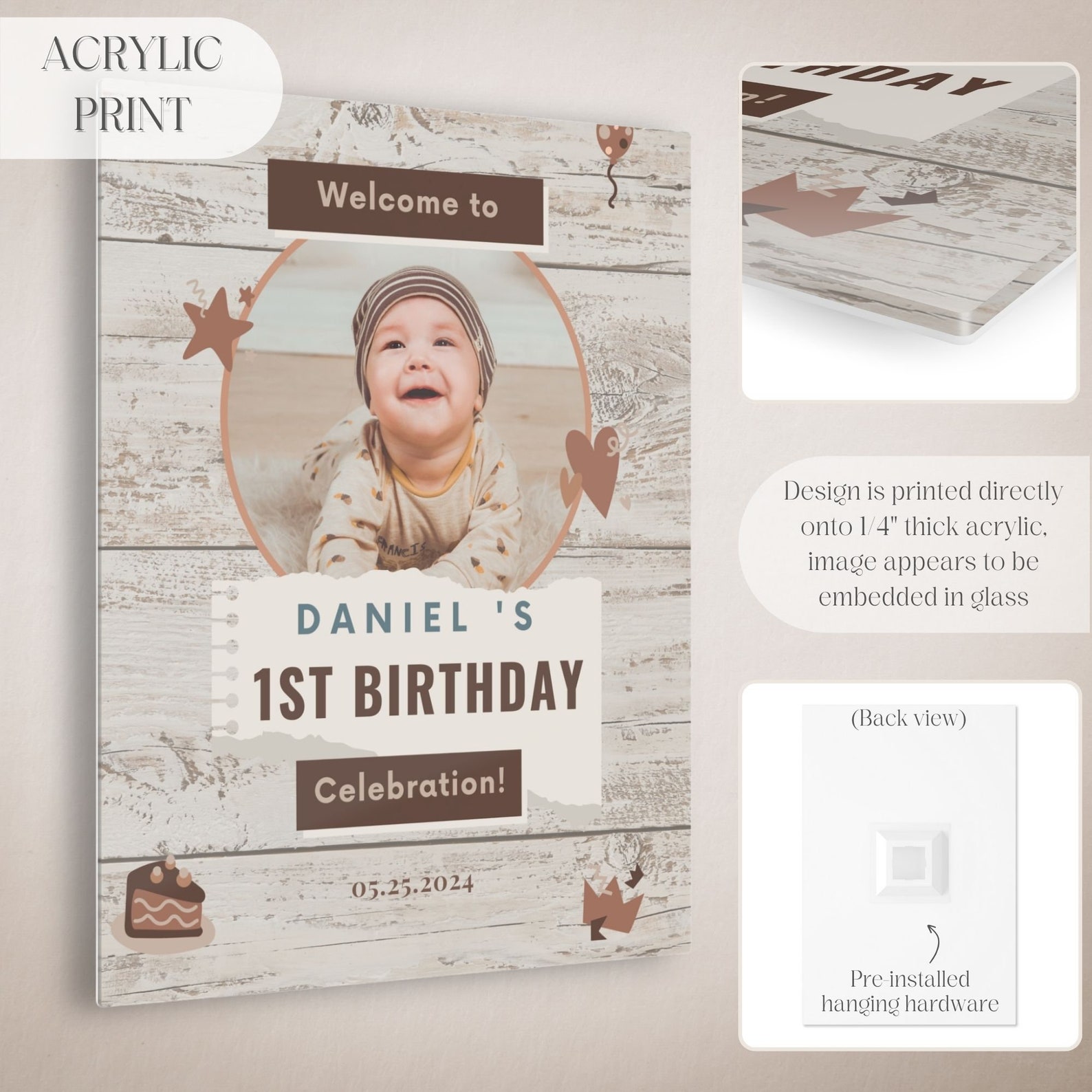 First Birthday Photo Welcome Sign, Custom Photo 1st Birthday Sign, Baby ...