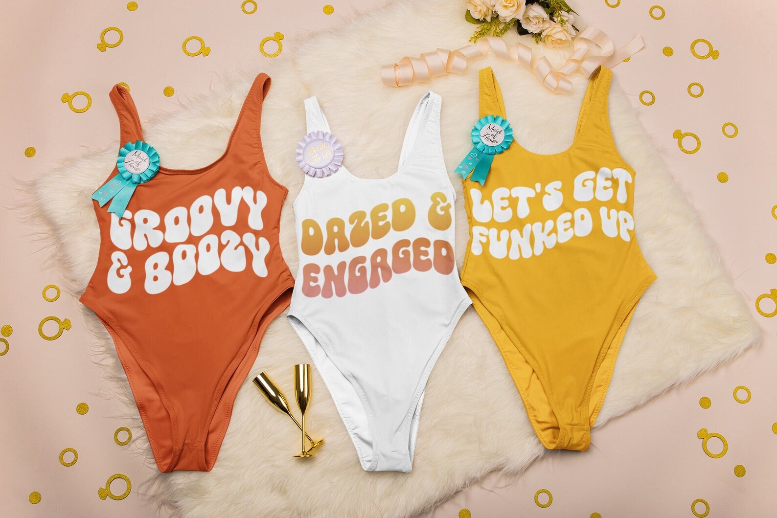 70's Matching Bachelorette Party Swimsuit, Retro Bachelorette Pool ...