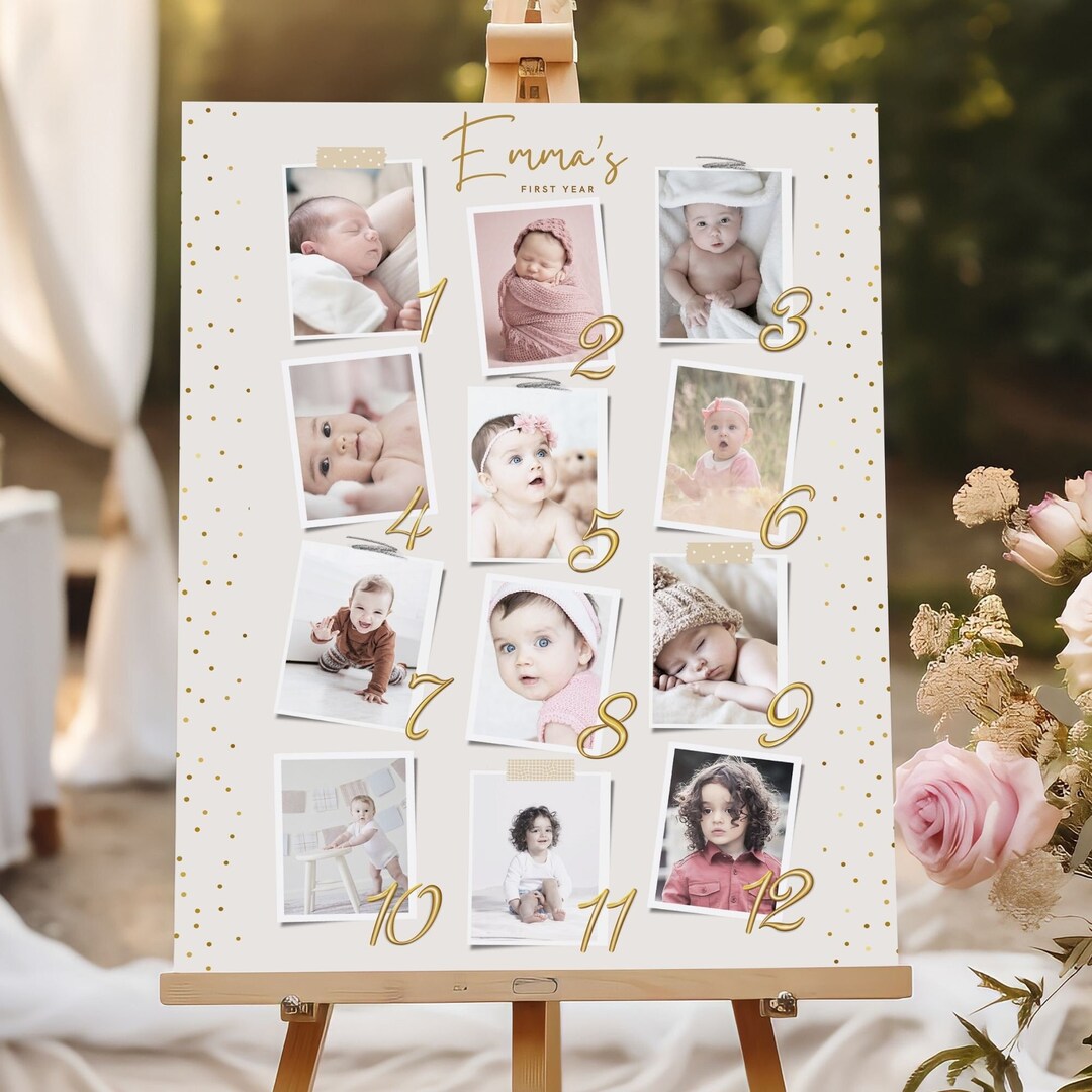 First Birthday Photo Welcome Sign, Custom Monthly Photo 1st Birthday ...
