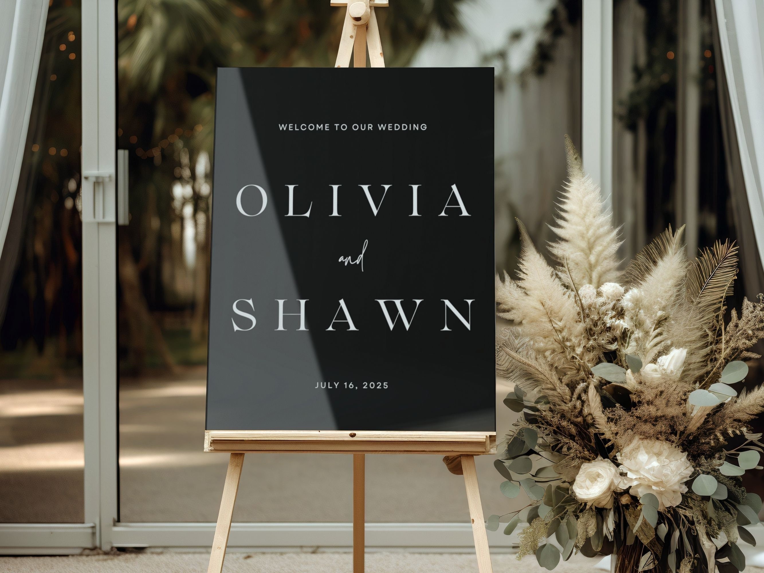 Black Acrylic Wedding Sign, Personalized Wedding Entrance Sign, Modern ...