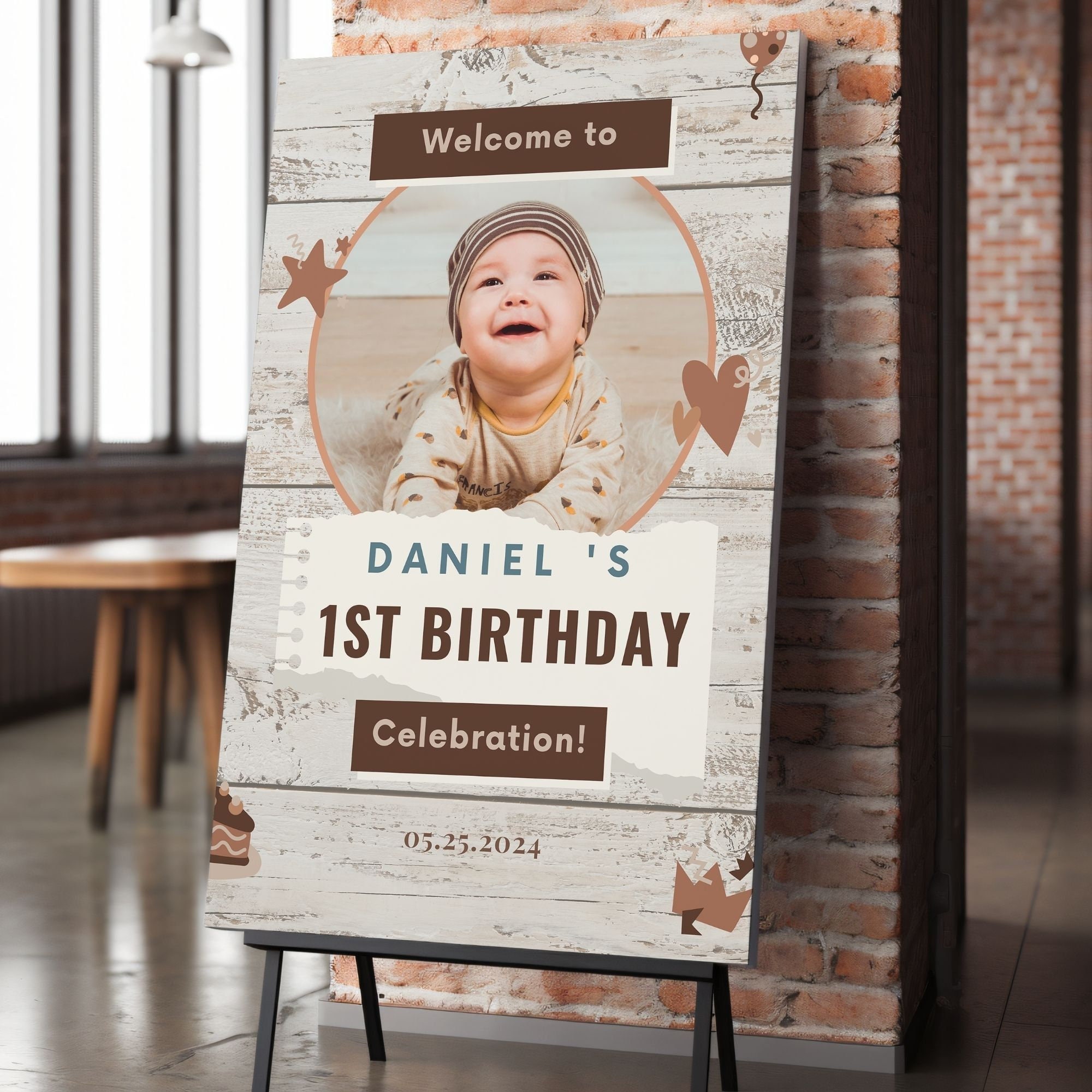 First Birthday Photo Welcome Sign, Custom Photo 1st Birthday Sign, Baby ...