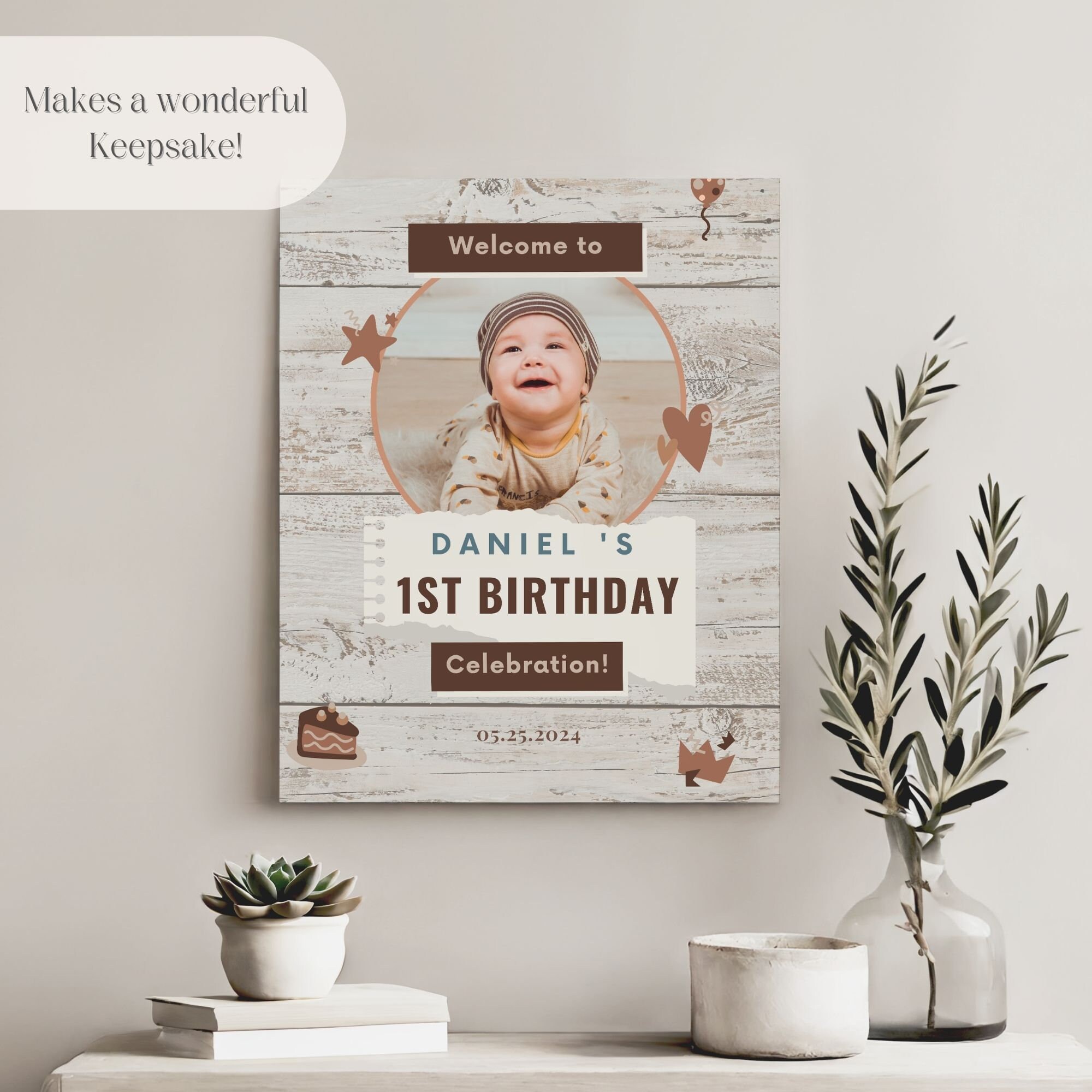 First Birthday Photo Welcome Sign, Custom Photo 1st Birthday Sign, Baby ...
