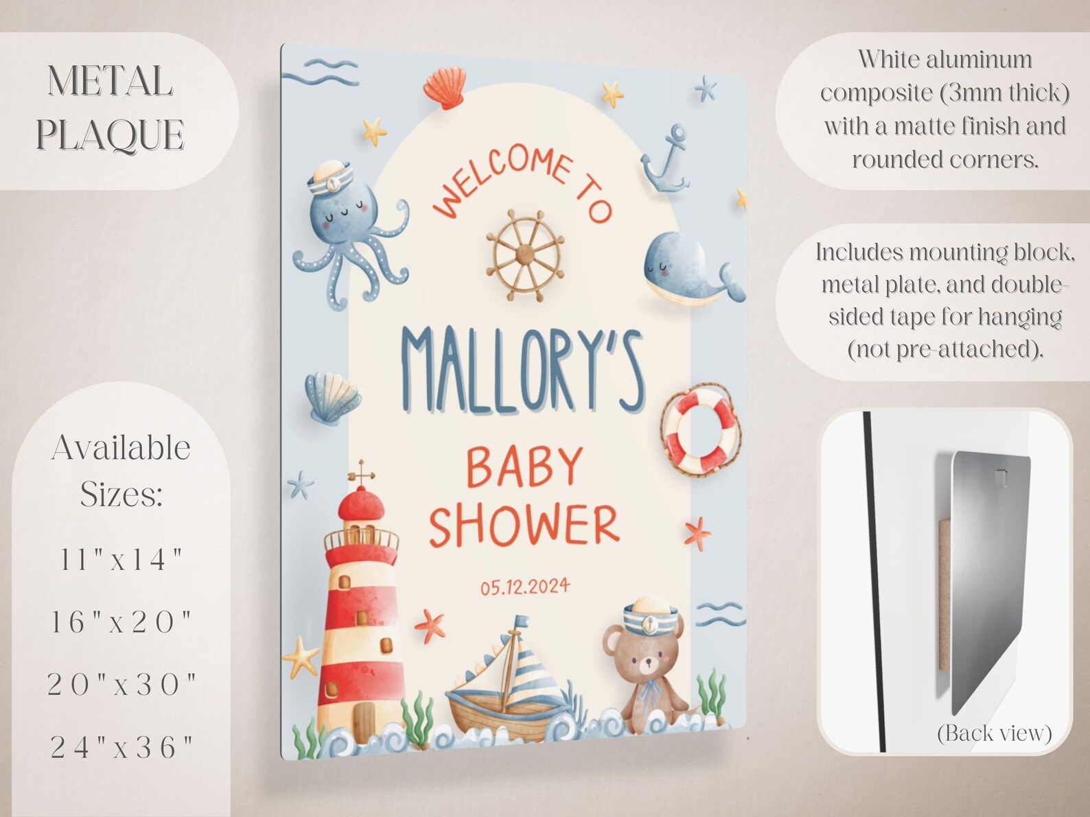 Nautical Acrylic Baby Shower Sign, Custom Foam Board Baby Shower ...