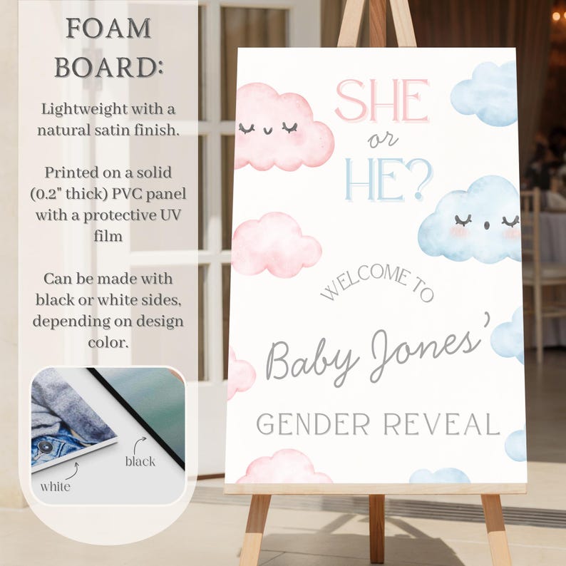 Gender Reveal Welcome Sign, Personalized He or She Party Entrance Decor ...