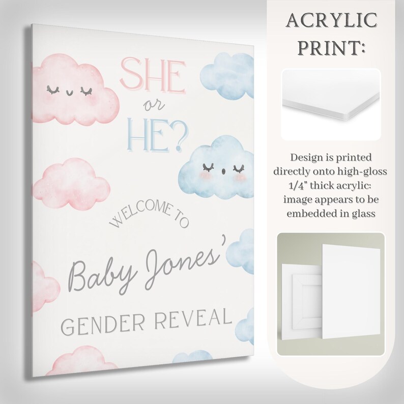 Gender Reveal Welcome Sign, Personalized He or She Party Entrance Decor ...