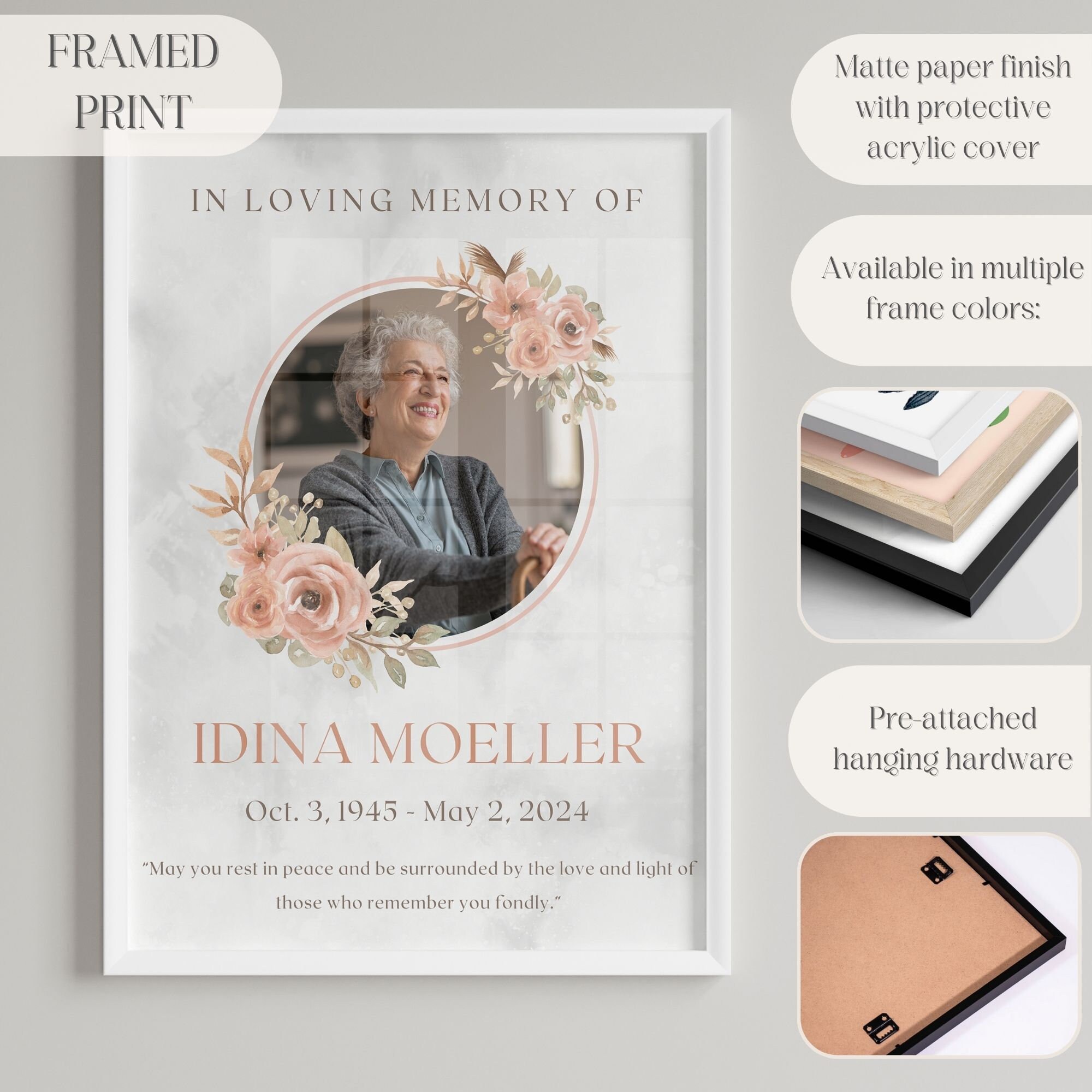 Celebration of Life Poster With Photo, Acrylic Memorial Sign, Funeral ...