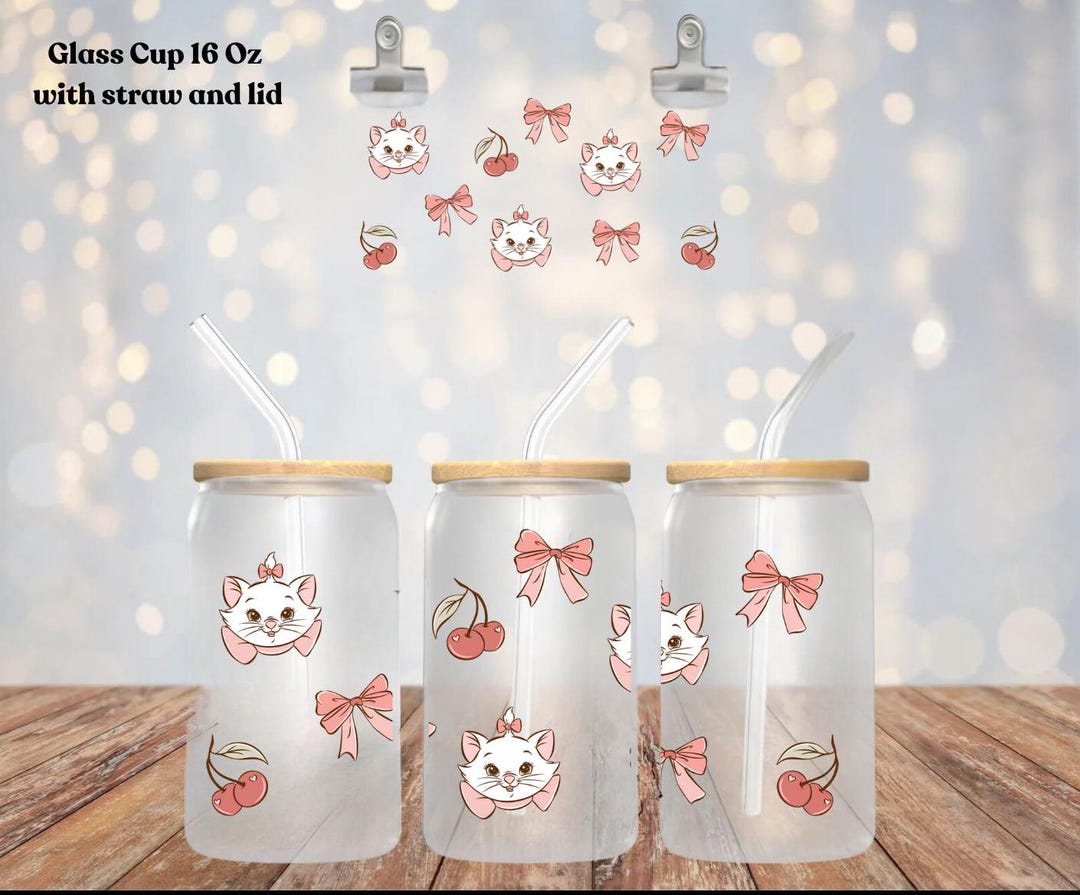 Marie the Aristocats Glass Cup 16 OZ With Lid and Straw - Etsy