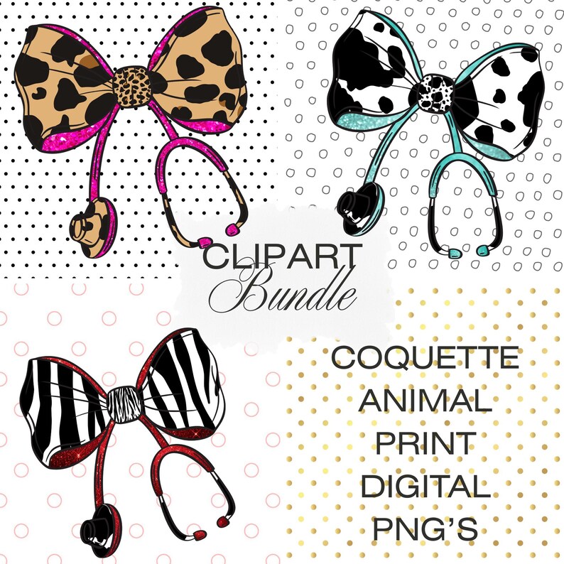 Animal Print Bow Stethoscope Clipart Bundle: Nurse Medical Design ...