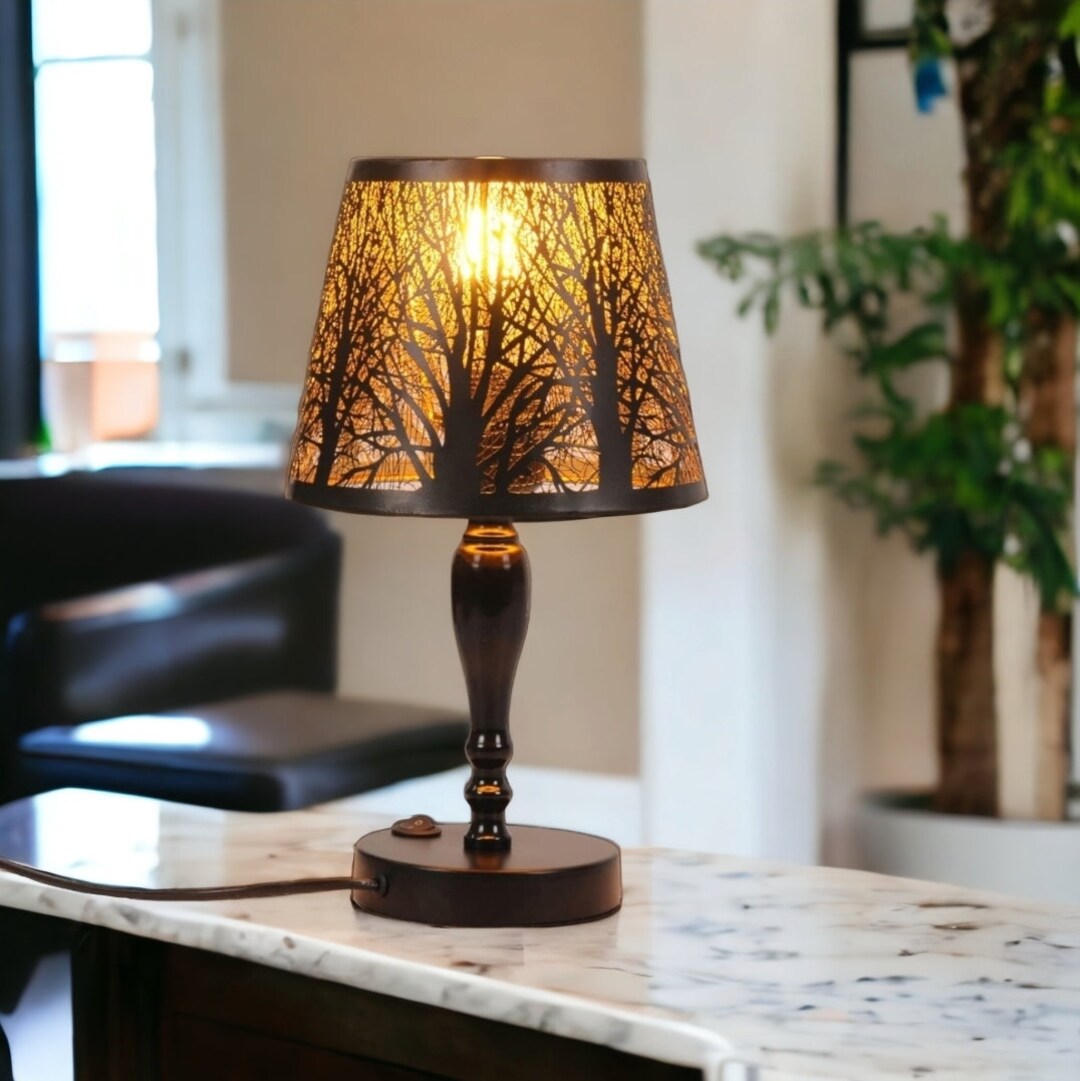 Trees Bedside Lamp With Lampshade, in Black Metal - Etsy
