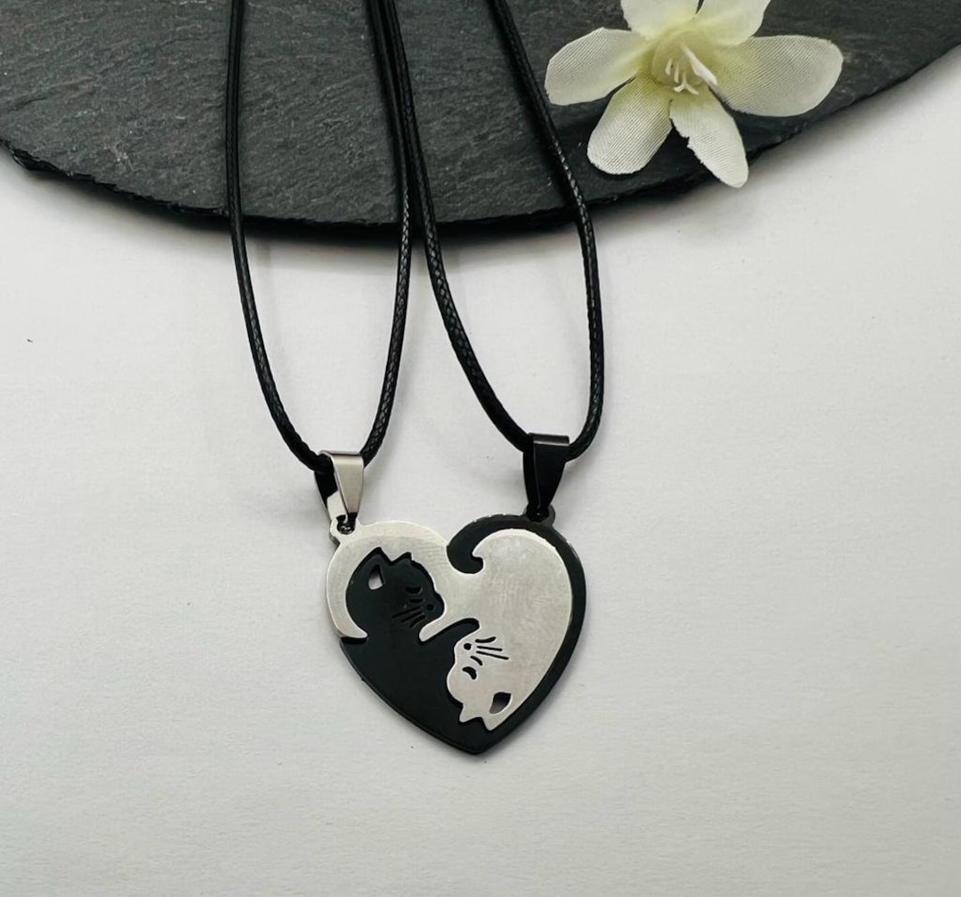 Heart Cat Couple Necklace in Steel, Magnetic, Excellent Gift for Lovers ...