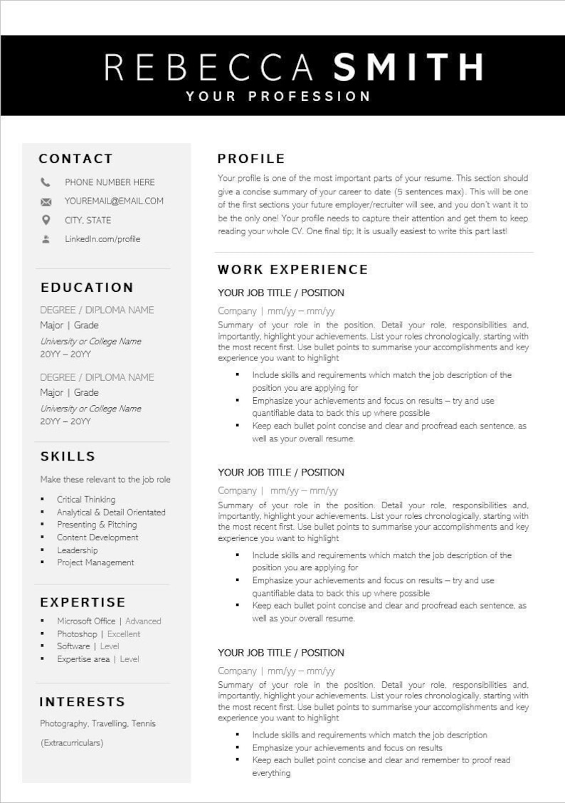 EXECUTIVE/MODERN RESUME black and Whiteprofessional Resumeresume ...