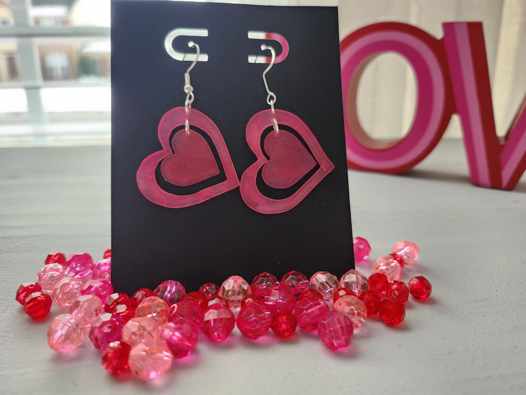 Pink Shrinky Dink Heart Earrings - Etsy