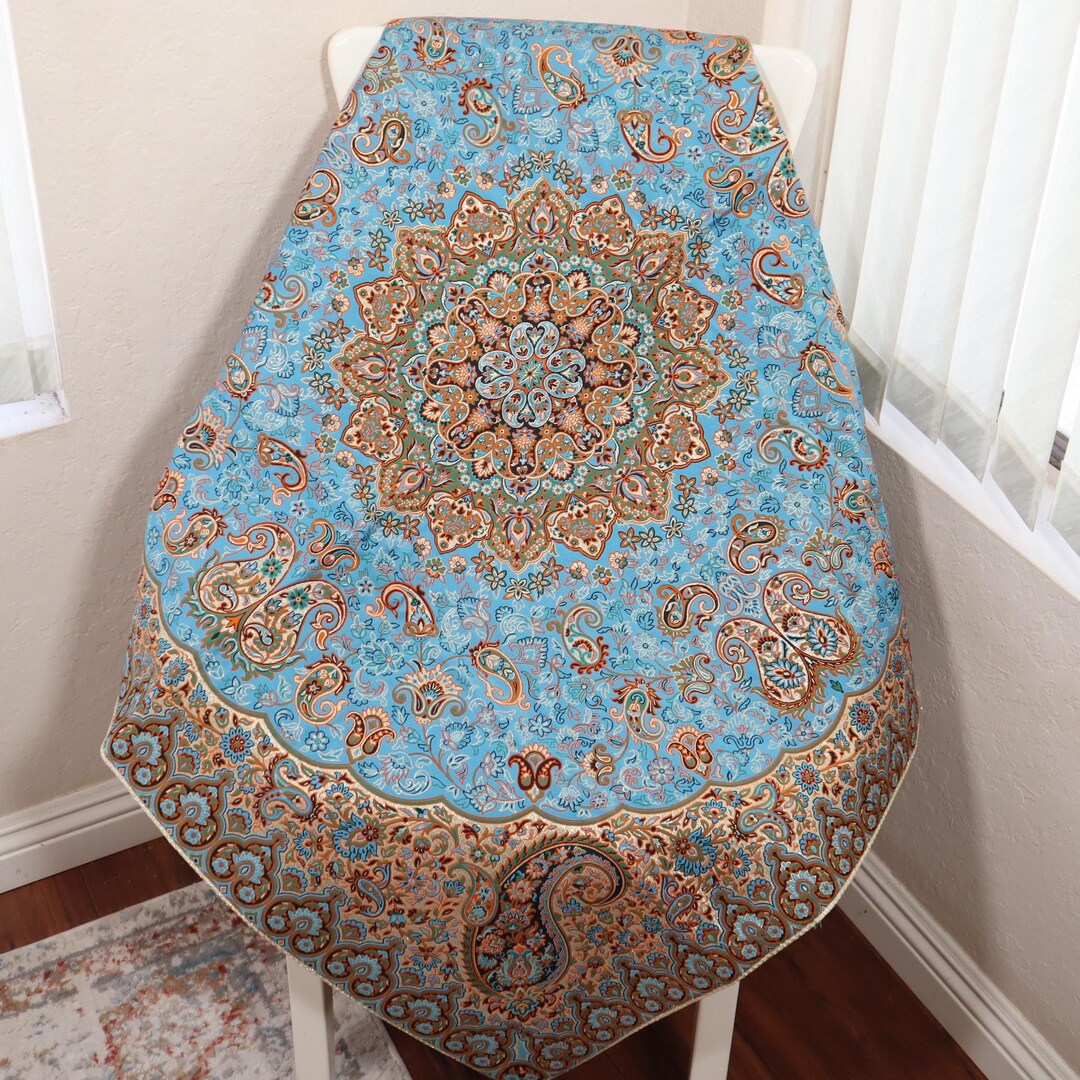 Termeh, Persian Tablecloth With Silk 40*40 Inches (blue Color) - Etsy