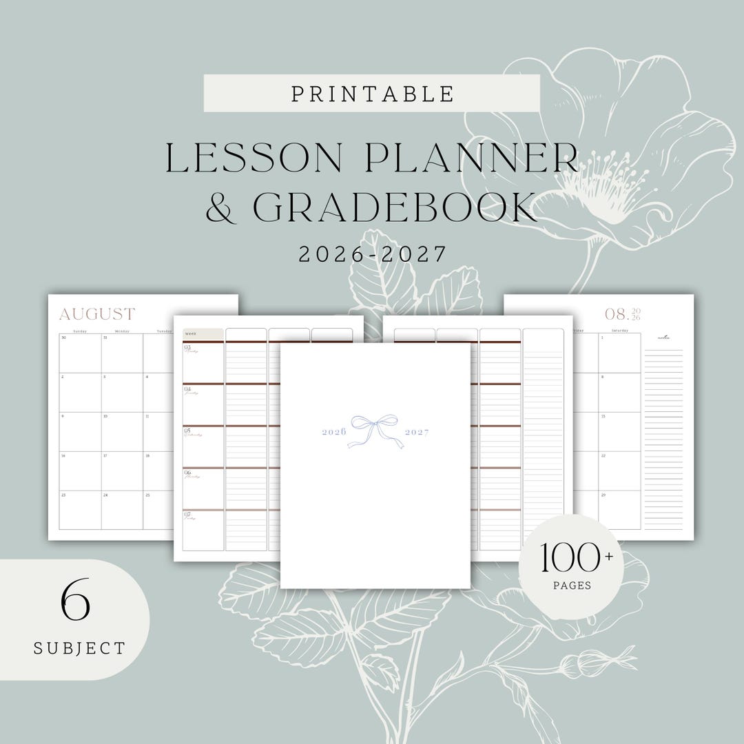 Printable Lesson Planner & Gradebook 2026-2027 | 6 Subject | Weekly ...