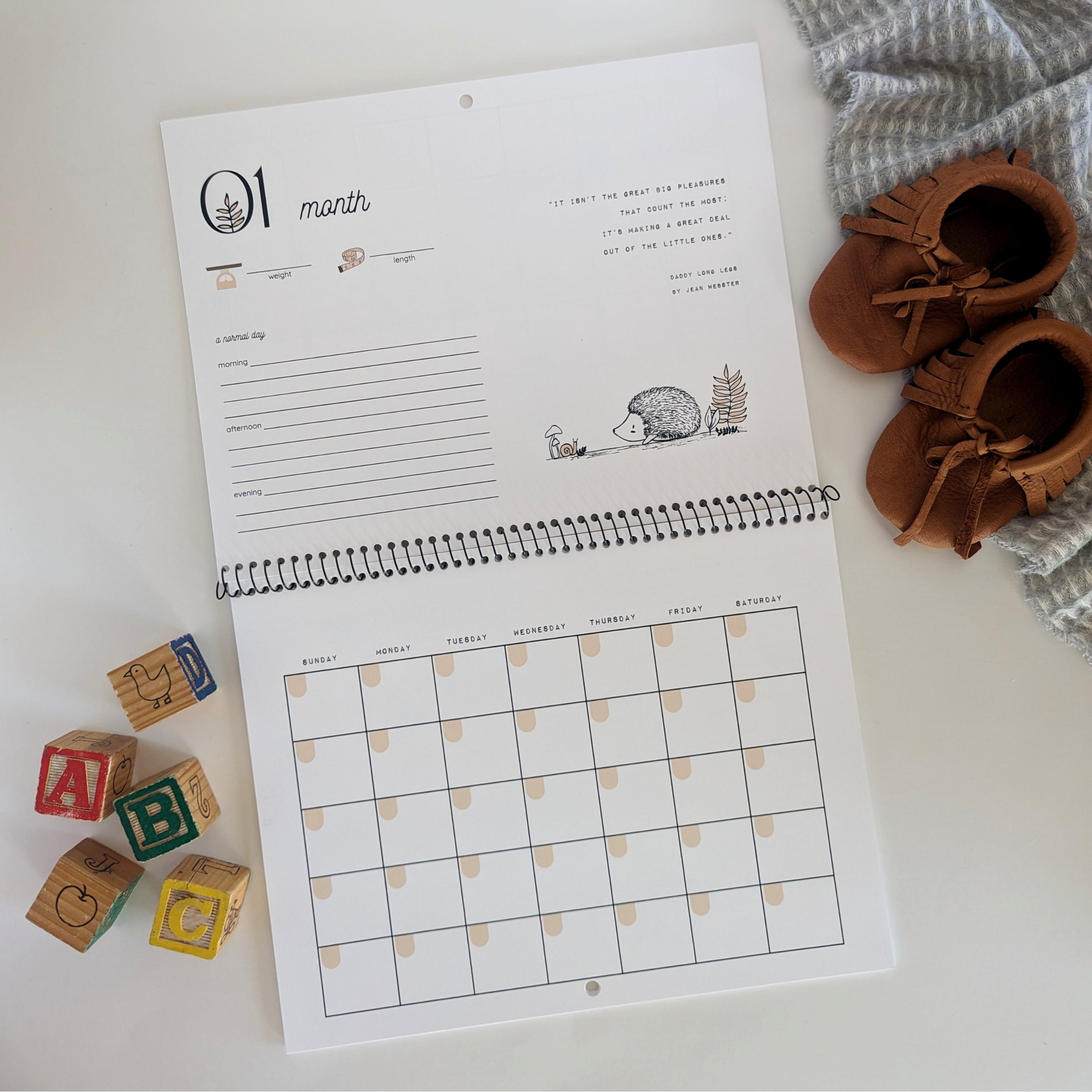 Your First Year Baby Calendar Hand Drawn Animals Book Quotes Newborn ...