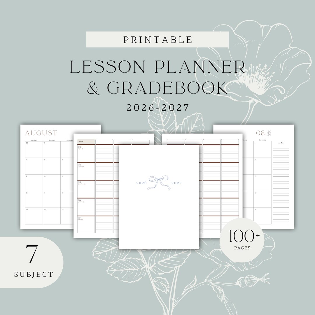 Printable Lesson Planner & Gradebook 2026-2027 | 7 Subject | Weekly ...