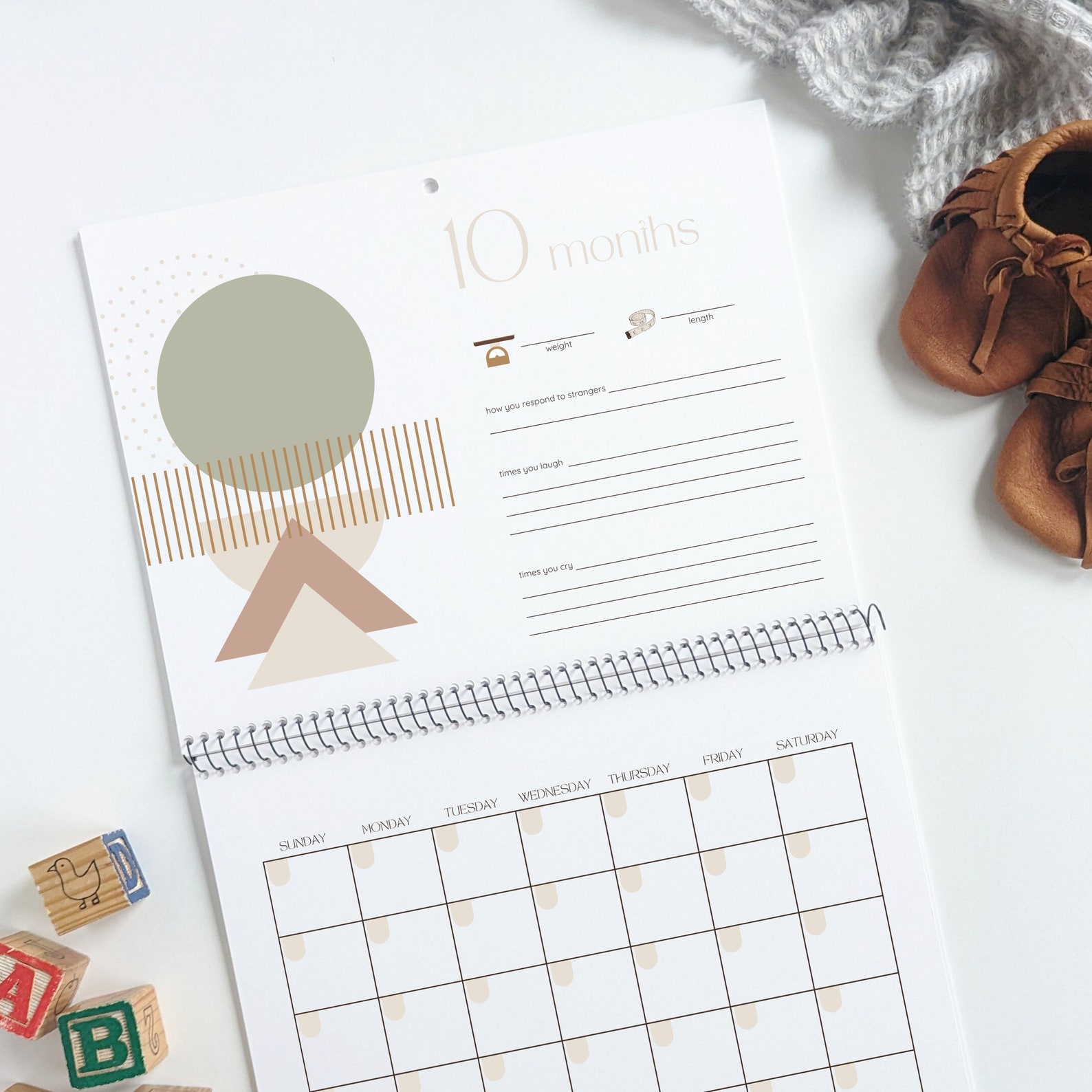 Your First Year Baby Calendar | Geometric Shapes | Boho | Modern ...