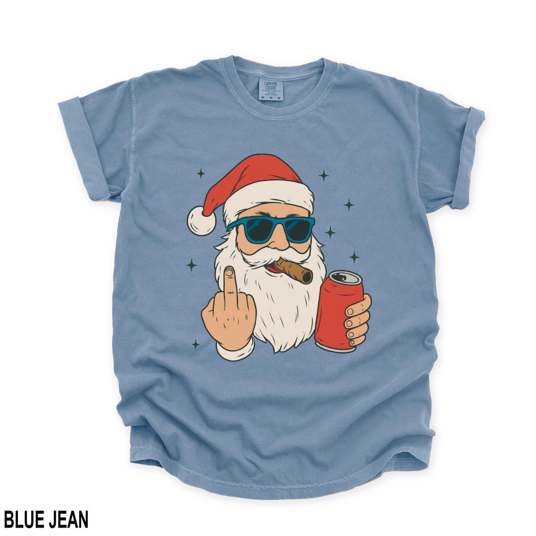 Funny Santa Shirt, Flip off Santa and Beer, Funny Christmas Shirt ...