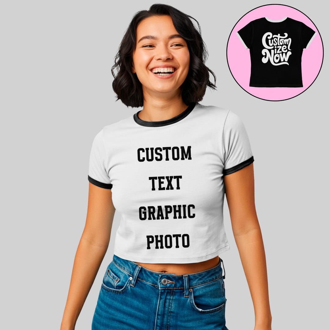 Custom Ringer Tee, Women Graphic Ringer Tee, Custom Cropped Tee ...