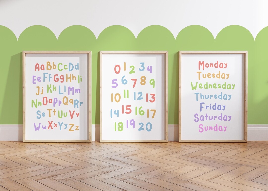 Set of 3 Printable Educational Posters – Alphabet, Numbers & Days ...