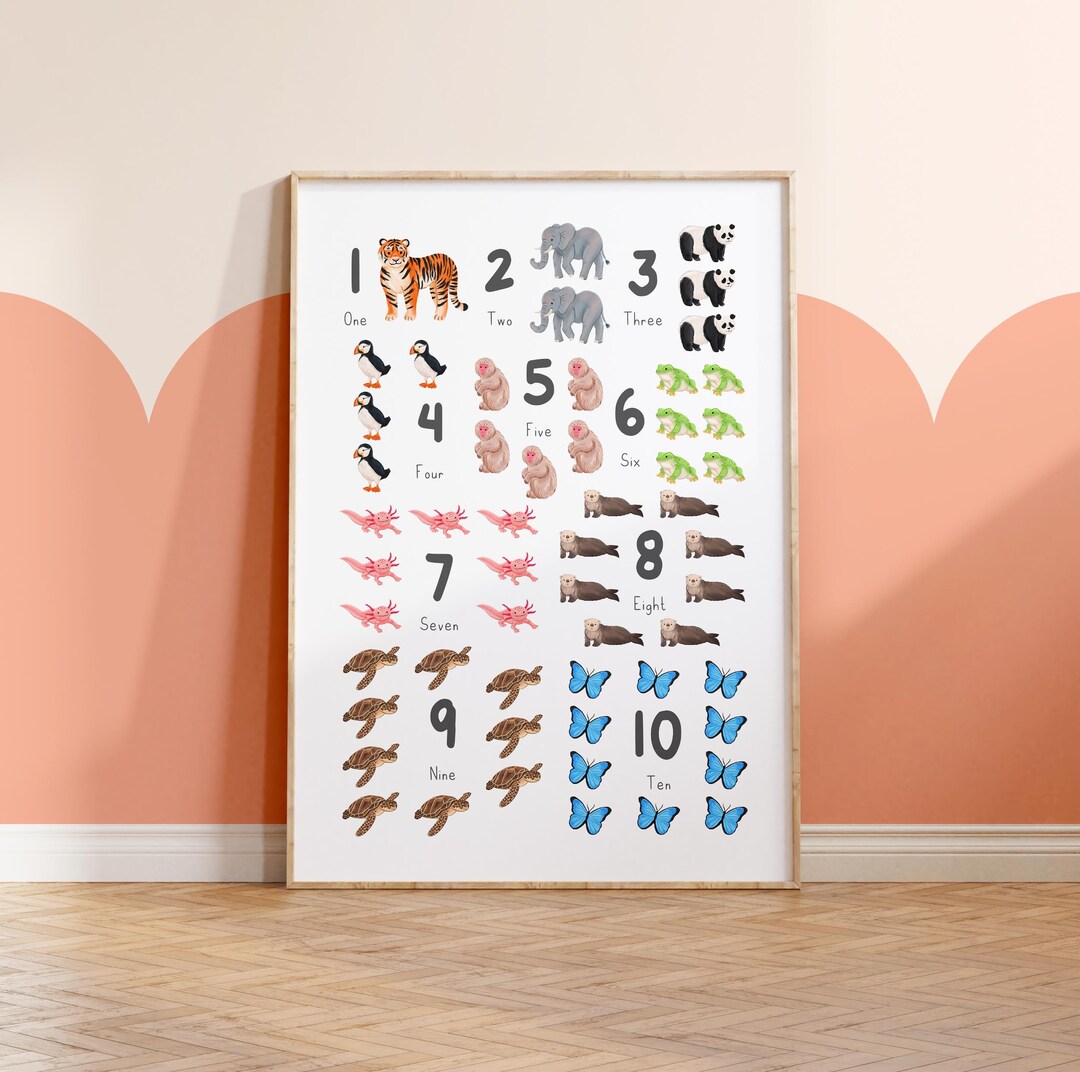 1–10 Animal Counting Print for Kids – Illustrated Numbers Poster A4 A3 ...