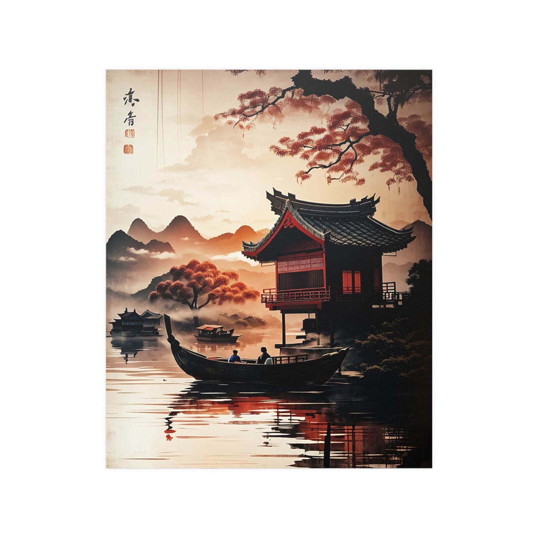 Chinese Hut at Sunset | Satin Poster - Etsy