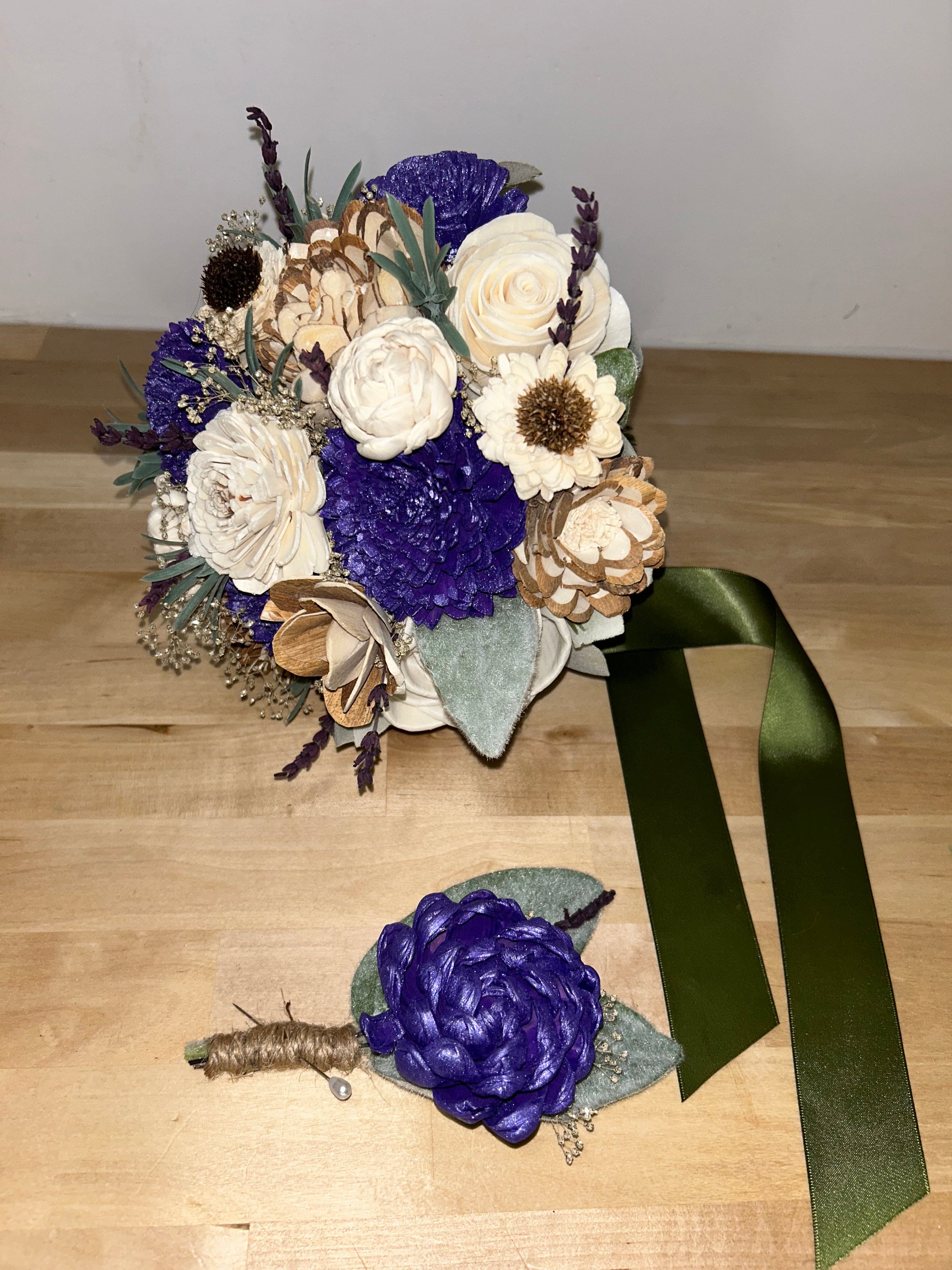 Custom Sola Wood Flower Wedding Bouquets Metallic Purple, Sage and Wood ...