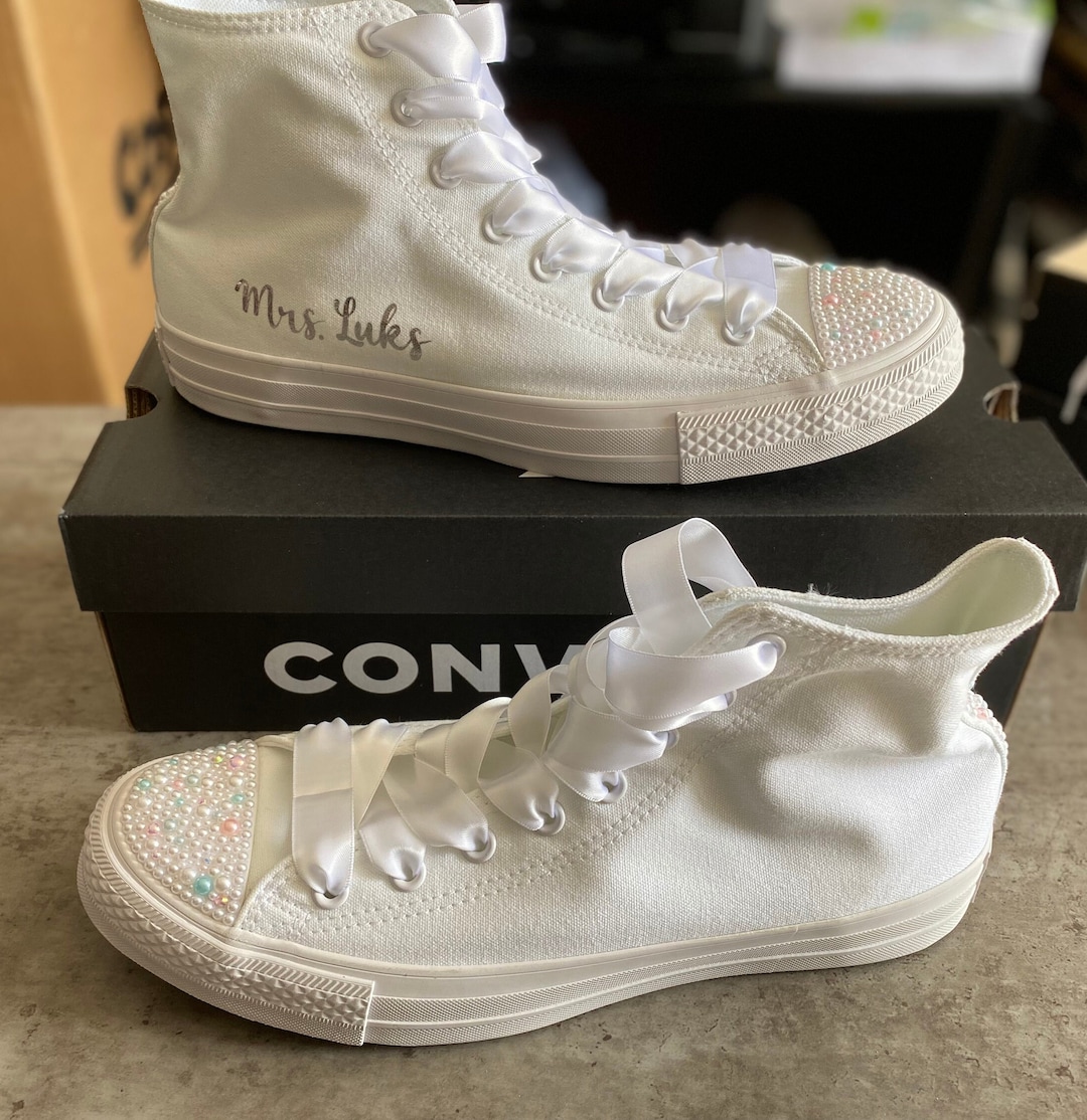 High Top Bride Pearl Converse | Bride Pearl Sneakers | Custom Converse ...