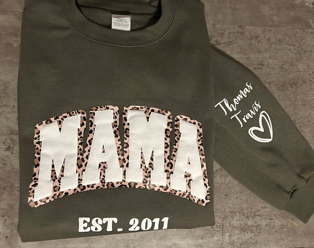 Puffy Mama Leopard Print Sweatshirt With Kids Names Mothers Day Gift - Etsy