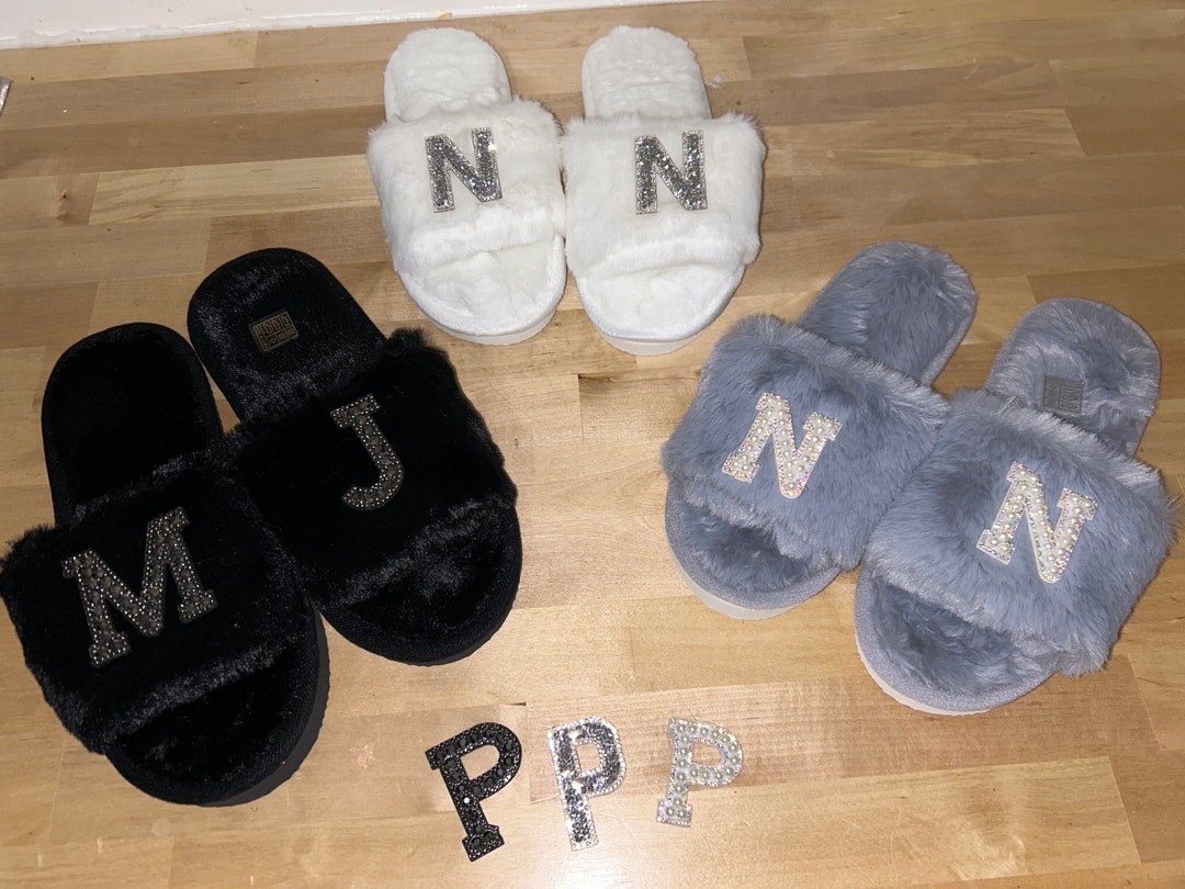 Custom Pearl Letter Monogram Slippers Bridal Party Pearl Slippers Mrs ...