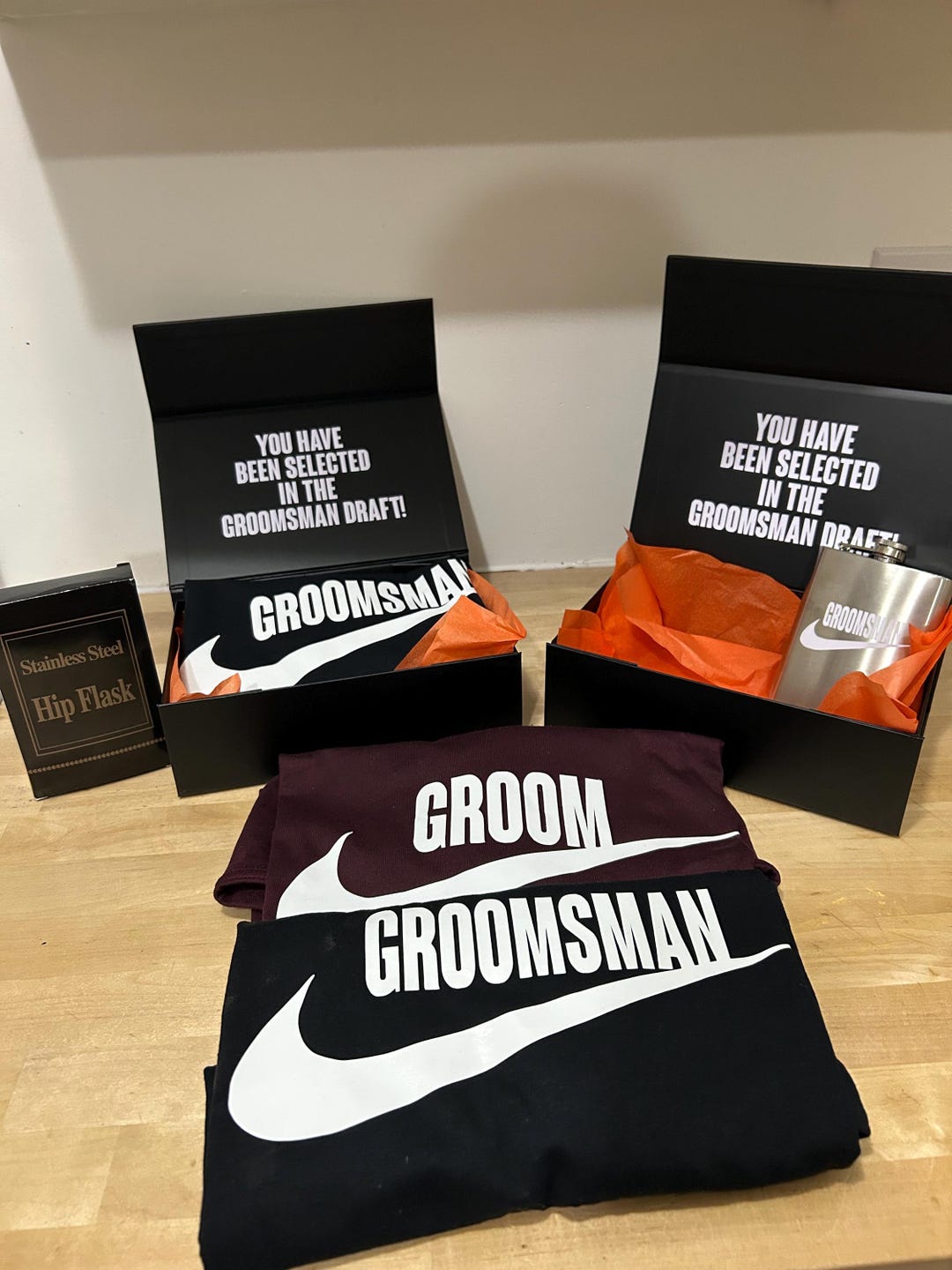 Shoe Box Groomsmen Sports Lover Proposal Box, Mens Flask and Tshirt ...
