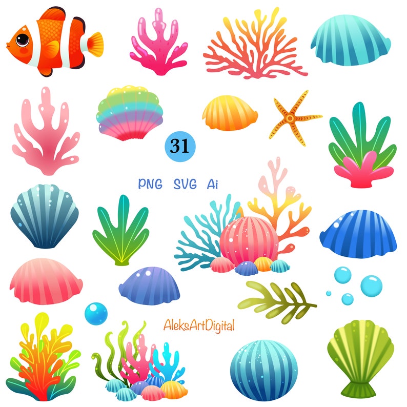 Watercolor Fish Clipart Bundle: Sea Creatures SVG, PNG, AI (digital ...