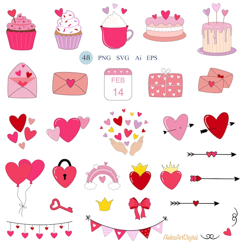 Valentine's Day Clipart: Kittens, Gnomes, Hearts (digital Download) - Etsy