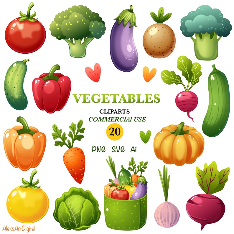 Watercolor Vegetables Clipart: Hand-drawn Veggie Set (SVG, PNG, Ai) - Etsy