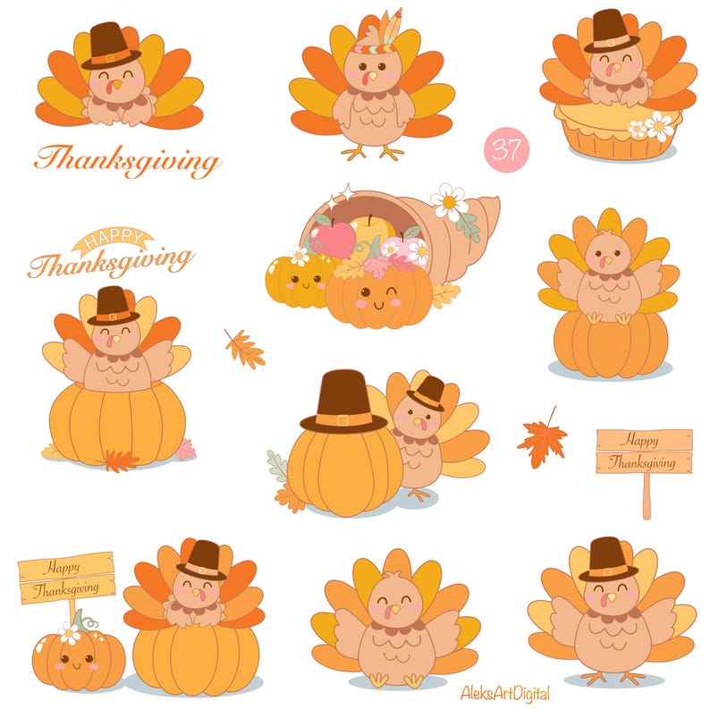 Turkey Clipart SVG Thanksgiving PNG Bundle Cute Retro Groovy Turkey in ...