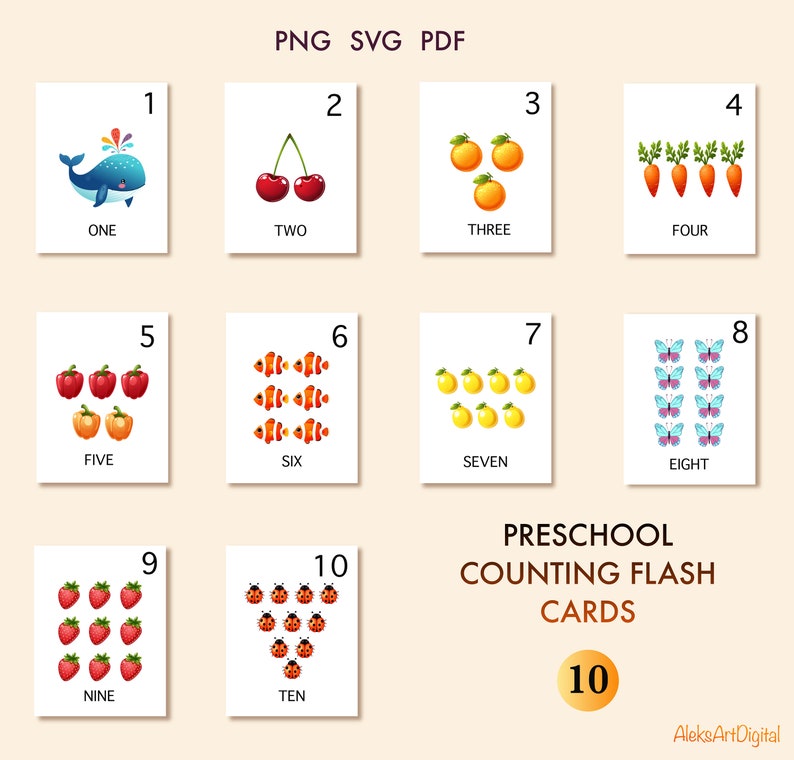 Nature Number Flash Cards 1-10: Montessori Homeschool Printable ...