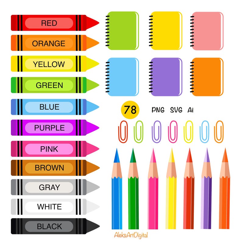School Supplies Clipart Set SVG, School Clipart Bundle PNG, Art ...