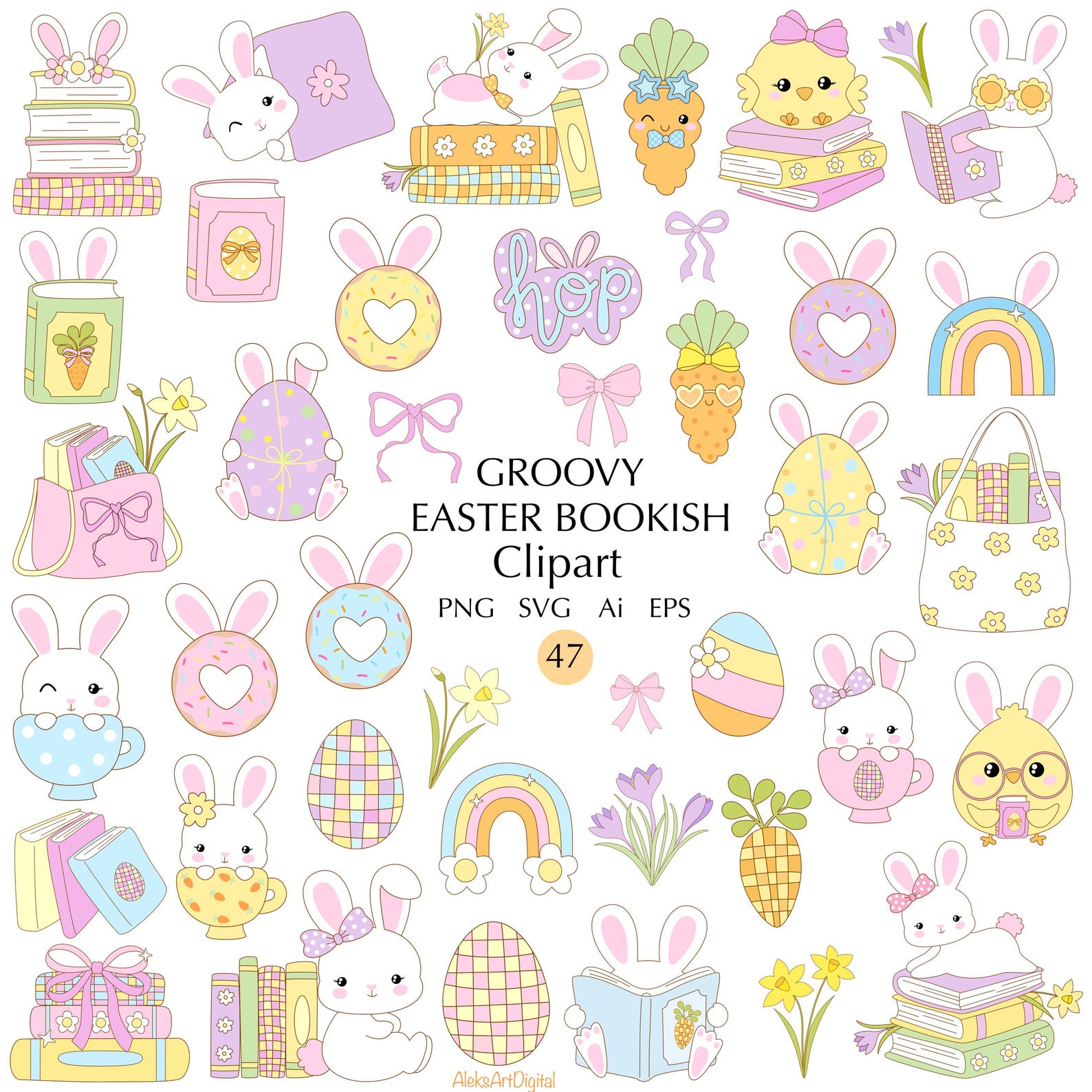 Groovy Easter Bookish Clipart 47 Cute Spring Happy Easter in Soft ...