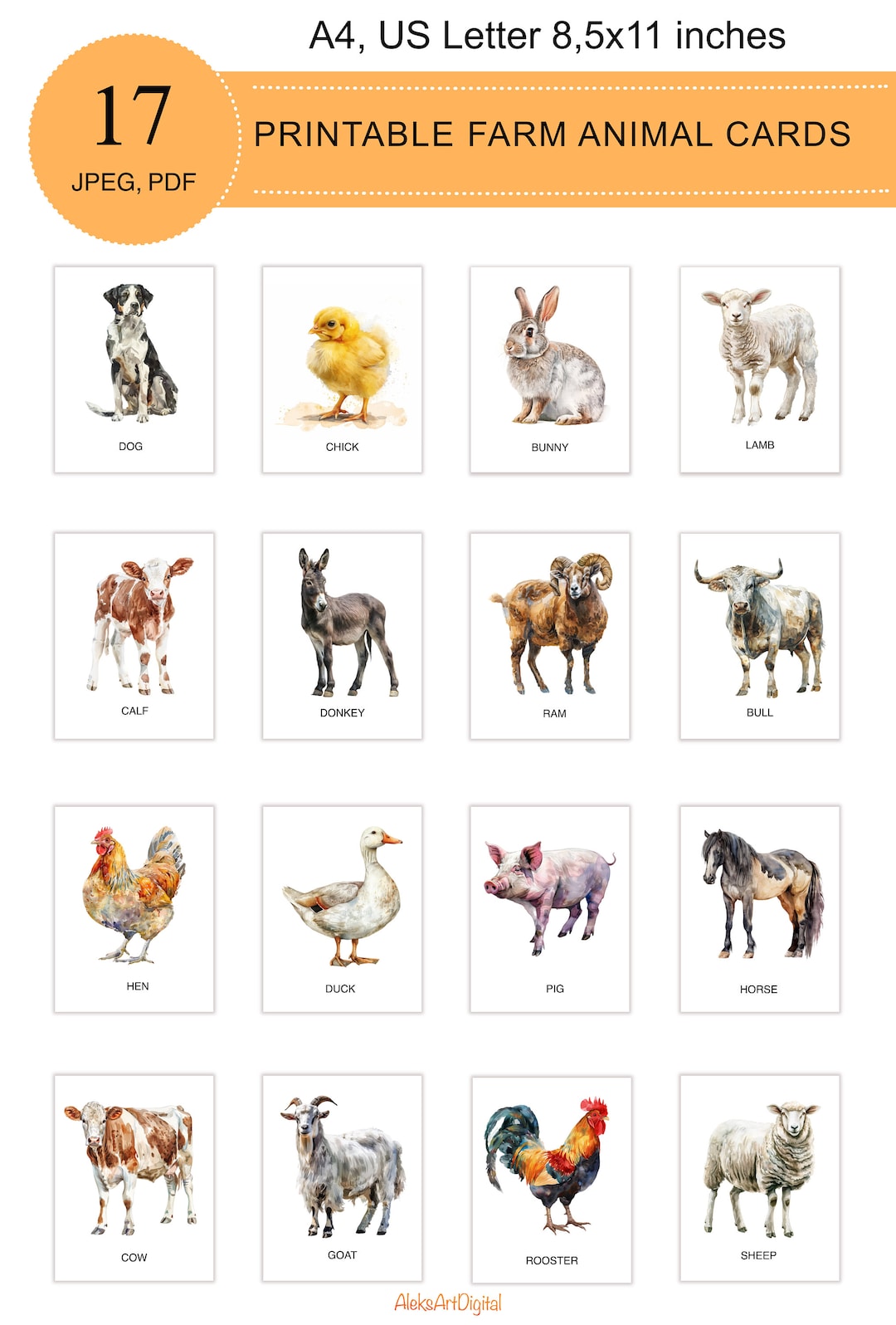 Printable Farm Animals Flashcards GPEG Montessori Flash Cards PDF ...