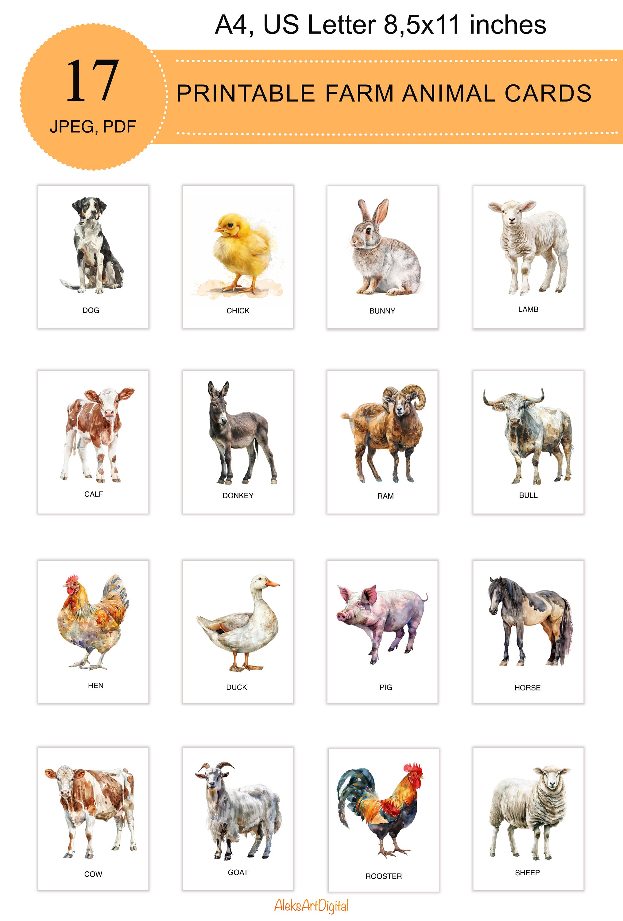 Printable Farm Animals Flashcards GPEG Montessori Flash Cards PDF ...